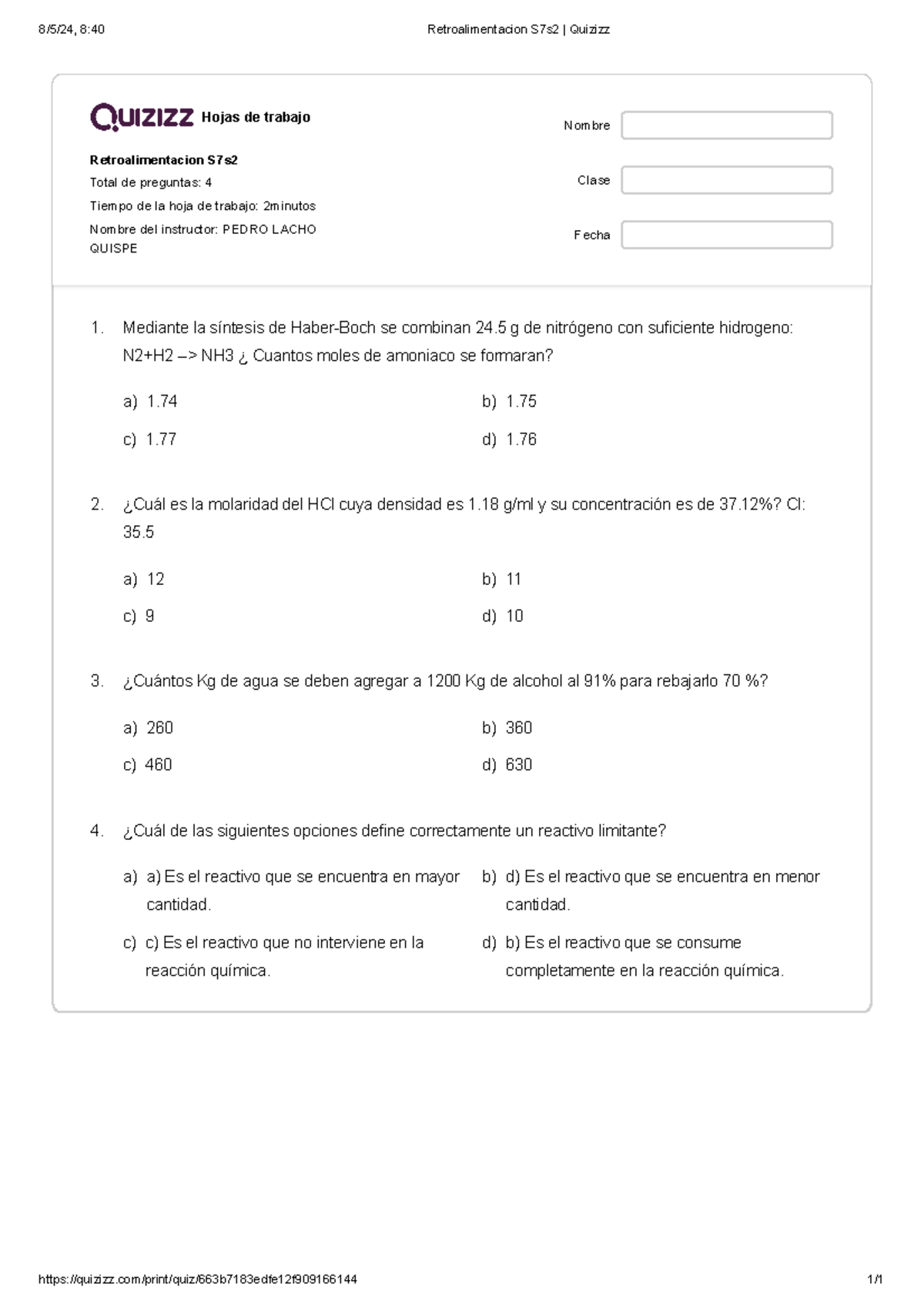 Retroalimentacion S7s2 Quizizz - Hojas de trabajo Retroalimentacion S7s ...