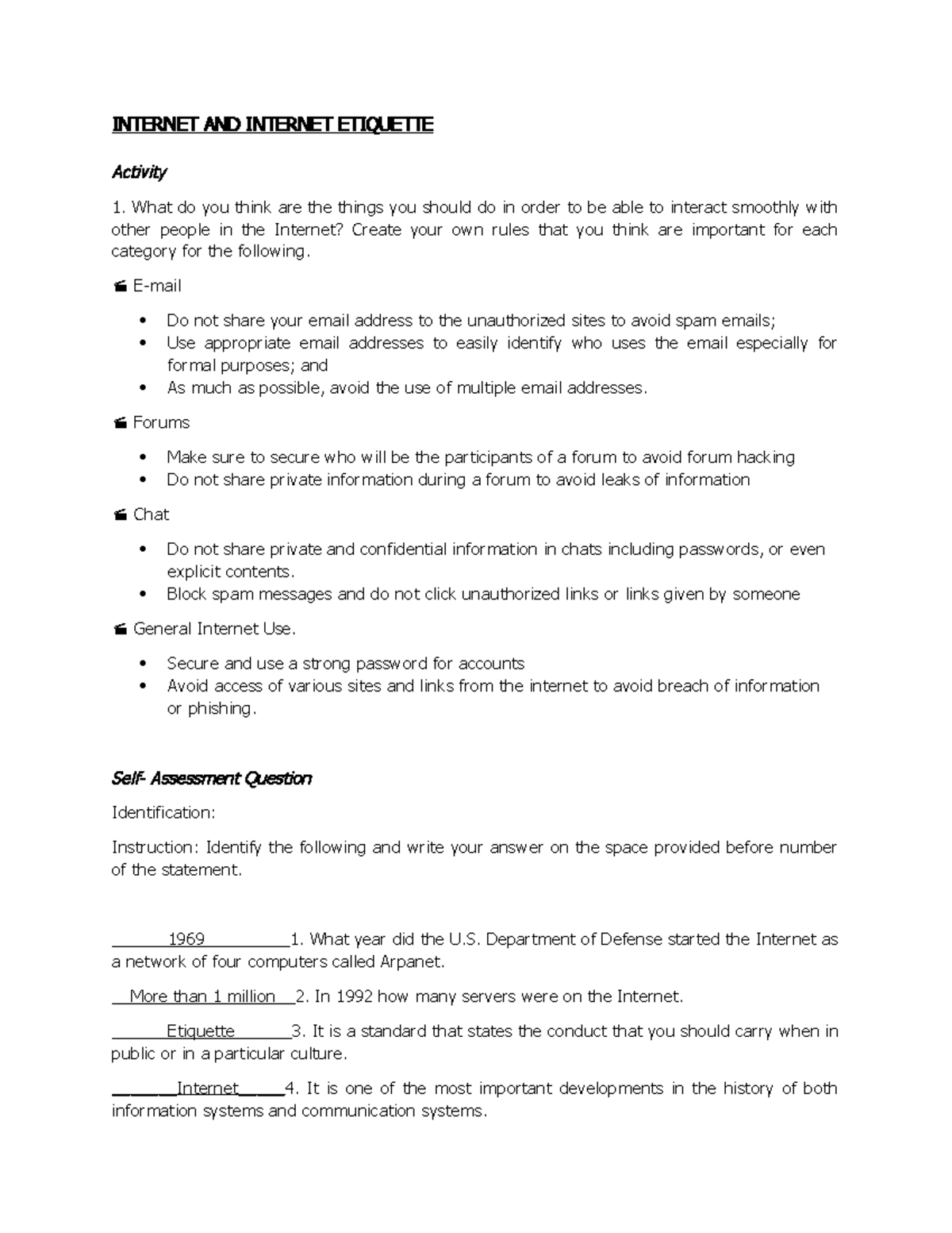 IT13 Internet Internet Etiquette - INTERNET AND INTERNET ETIQUETTE ...