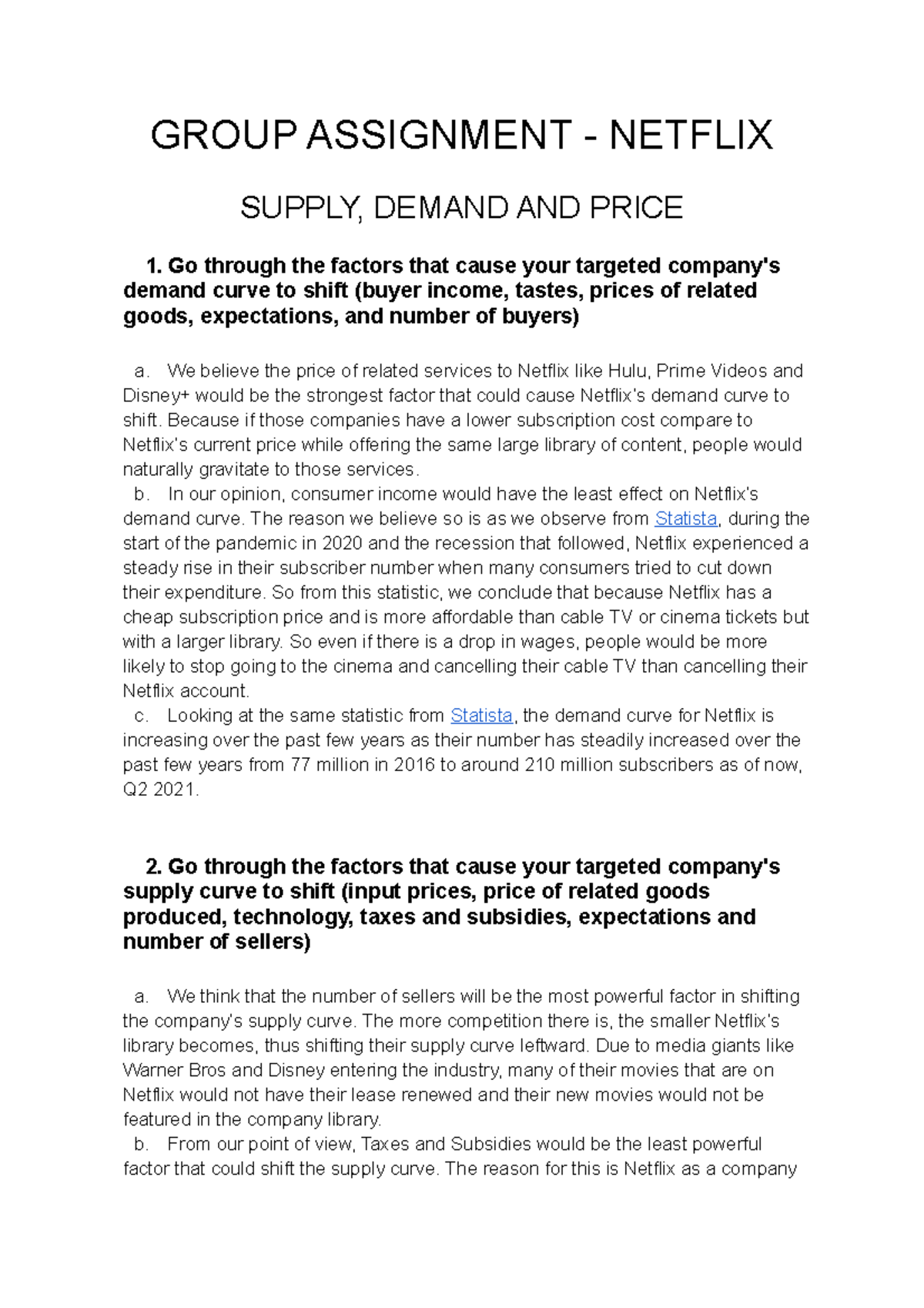 Group LAB Netflix - Supply, Demand AND Price - GROUP ASSIGNMENT - NETFLIX SUPPLY, DEMAND AND ...