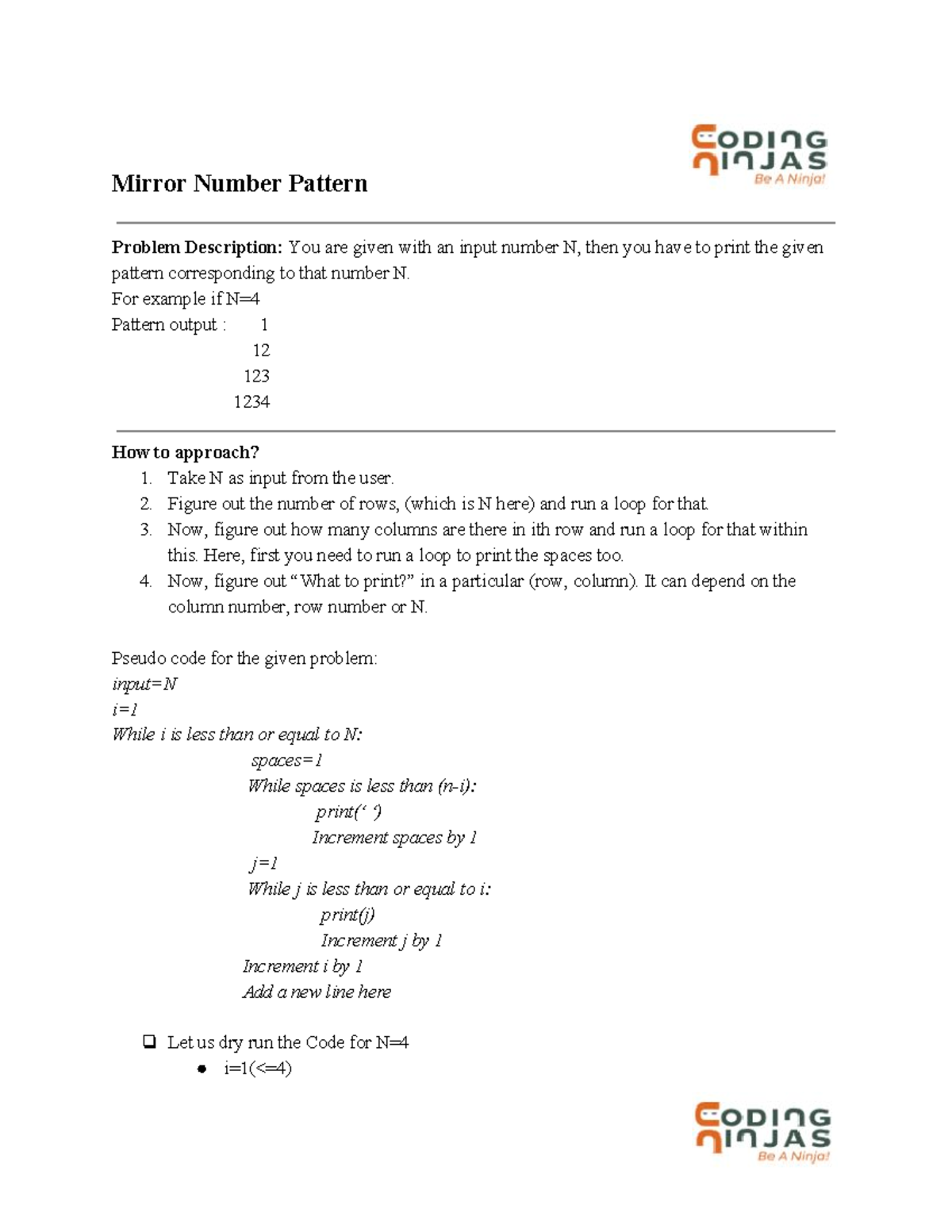 2.1 Mirror Number Pattern Hint - Mirror Number Pattern Problem Description: You are given with ...