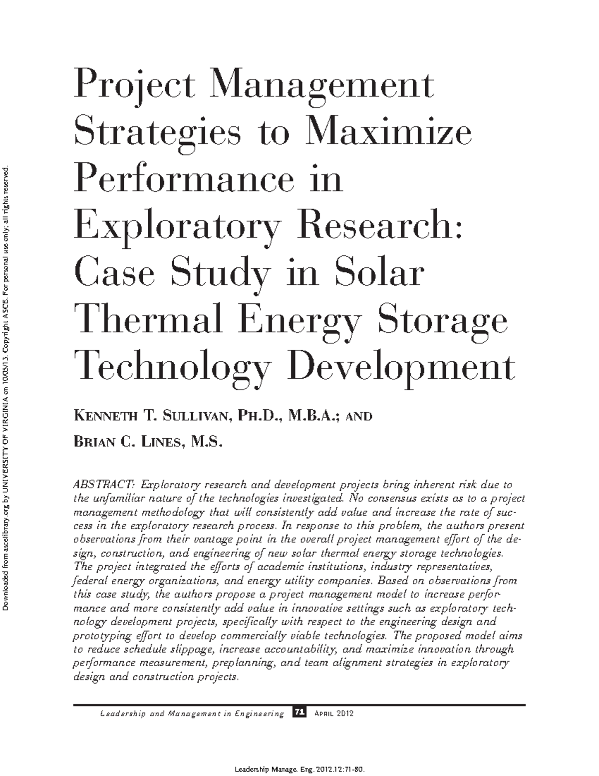 (ASCE)LM - (ASCE)LM - Project Management Strategies to Maximize ...