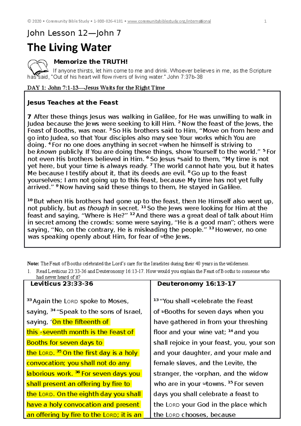 Book of John Erdkinder Level 3 and 4 Lesson No.12 John Lesson 12—John 7 ...