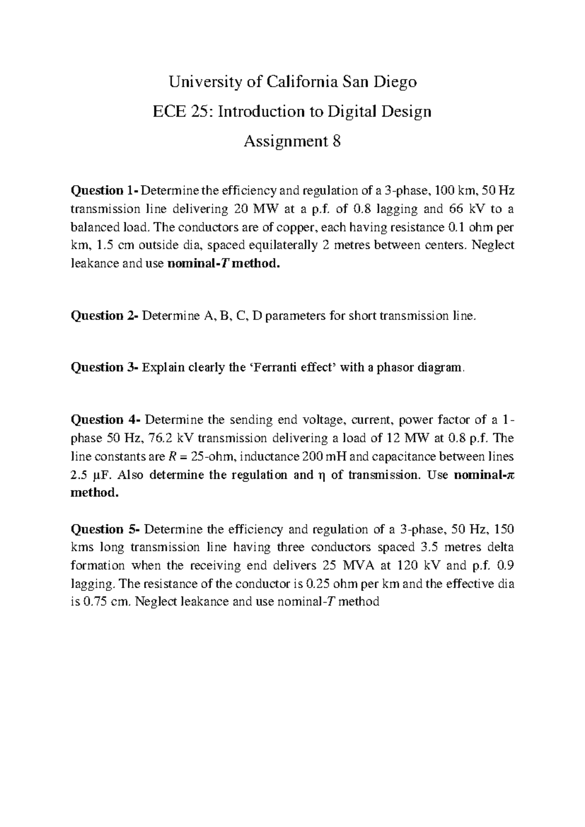 ECE 25 Assignment 8 - University of California San Diego ECE 25 ...