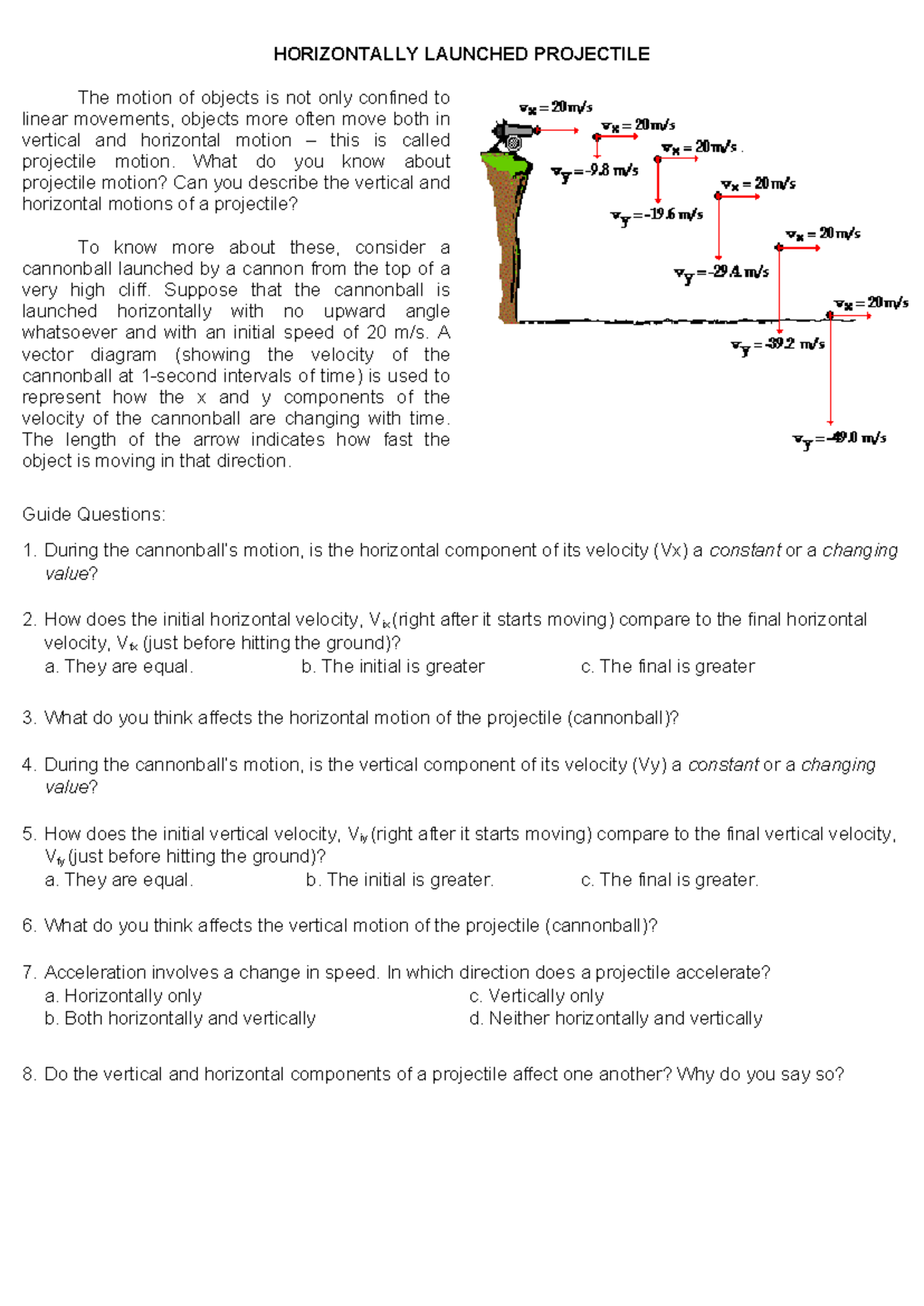 Horizontally-launched-projectile - HORIZONTALLY LAUNCHED PROJECTILE The ...