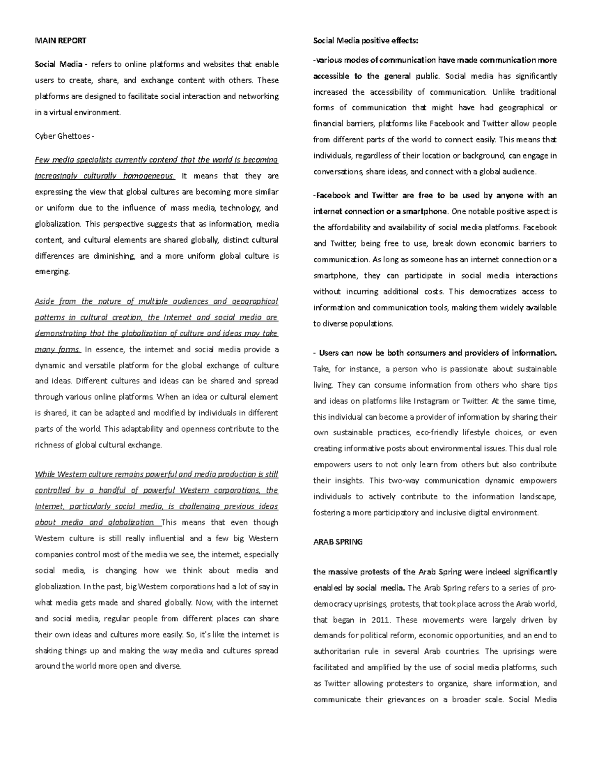 Socio SF Reporting Notes - MAIN REPORT Social Media - refers to online ...