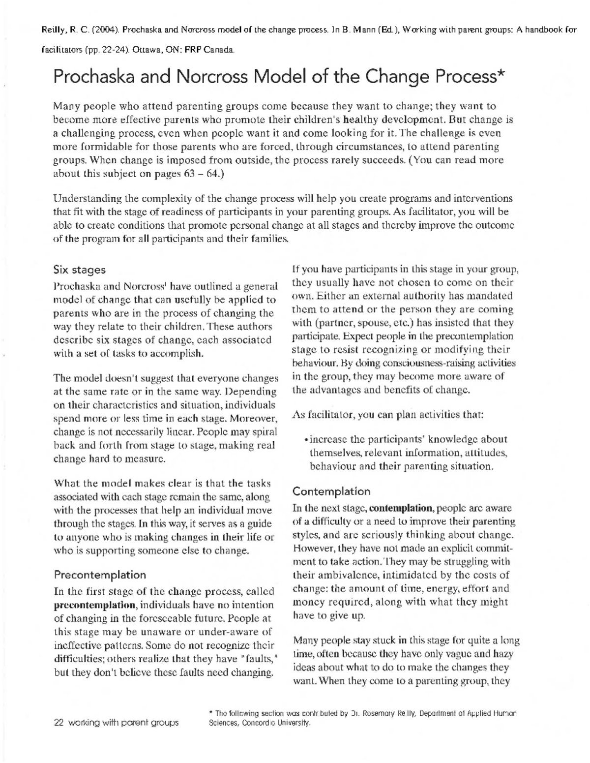 Prochaska and Norcross Model of the Change Process - But change is a ...