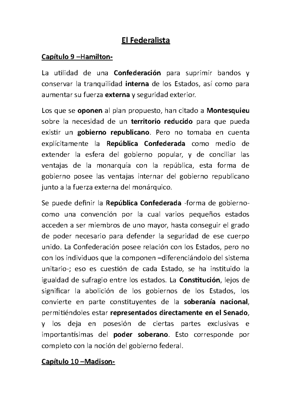 9. El Federalista - El Federalista Capítulo 9 –Hamilton- La utilidad de ...