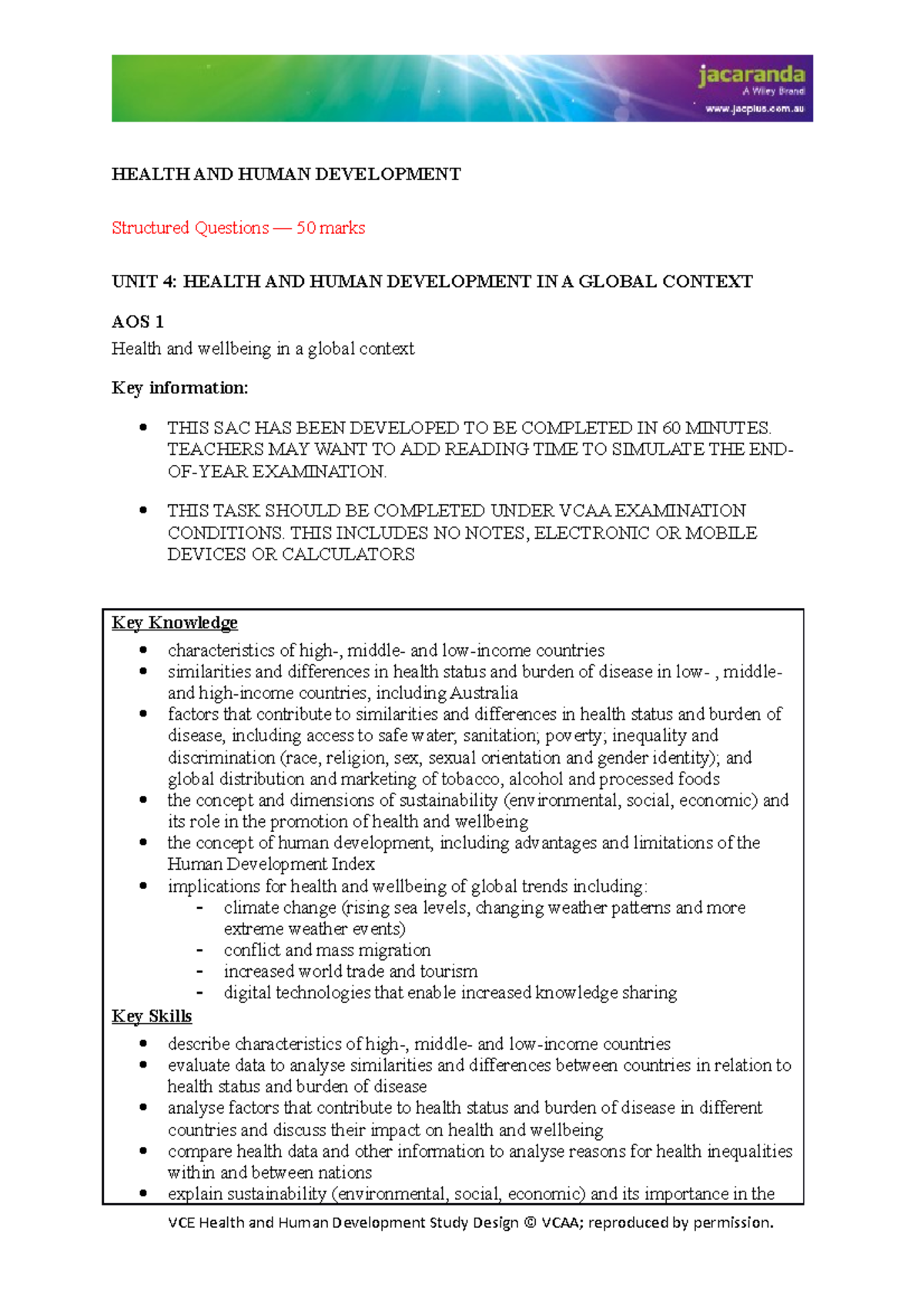 Unit-4-aos1 prac - HEALTH AND HUMAN DEVELOPMENT Structured Questions ...