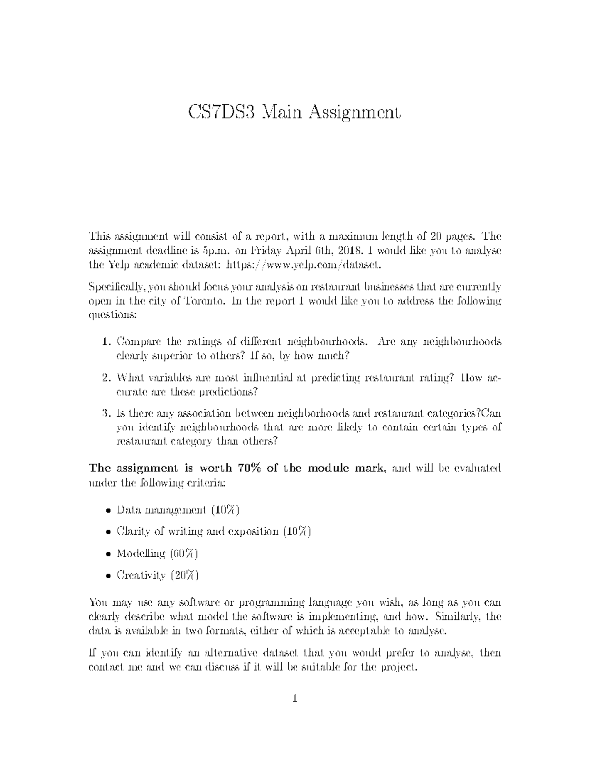 Main Assignment - CS7DS3 Main Assignment This assignment will consist ...