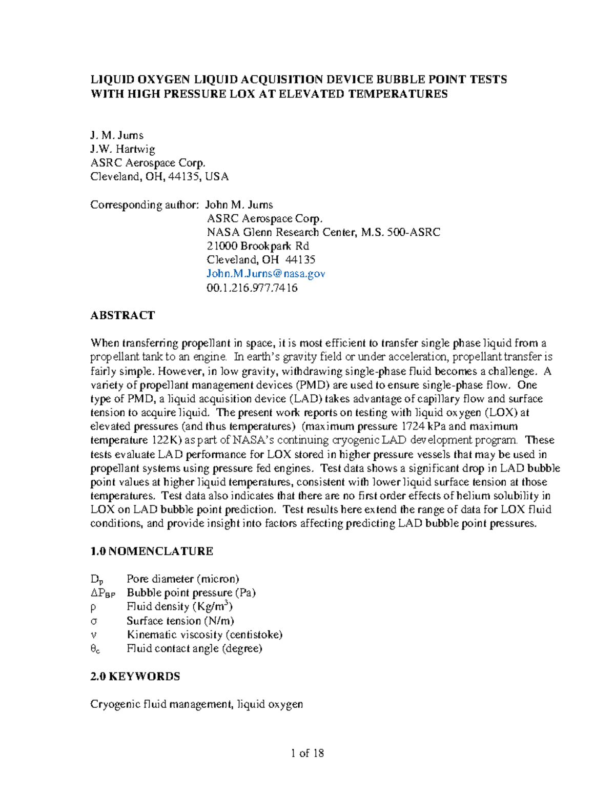 2011 0014531 - LIQUID OXYGEN LIQUID ACQUISITION DEVICE BUBBLE POINT ...