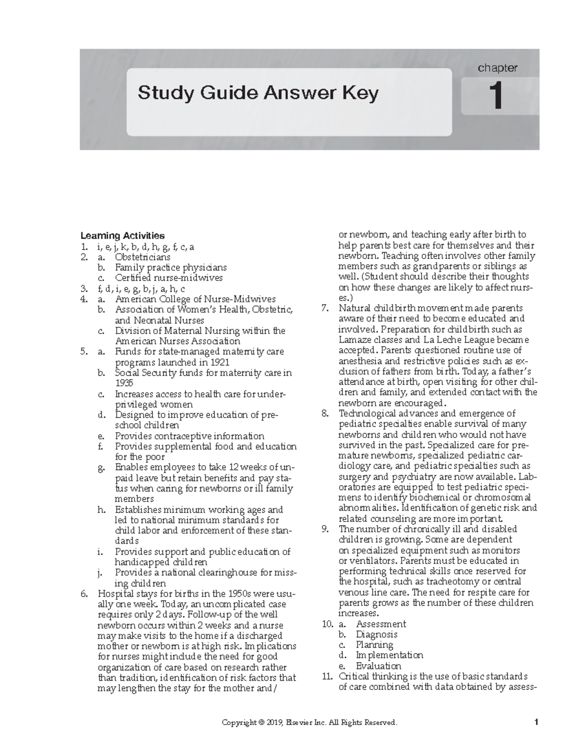 Chapter 001 - Study Guide - Study Guide Answer Key Chapter 1 1 ...