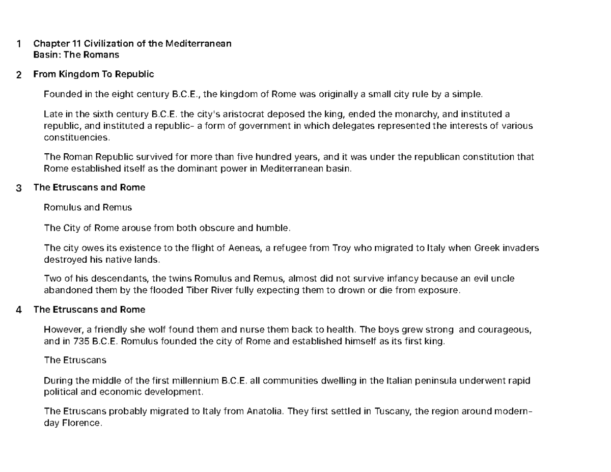 Chapter 11 Roman and the Medite - Chapter 11 Civilization of the ...