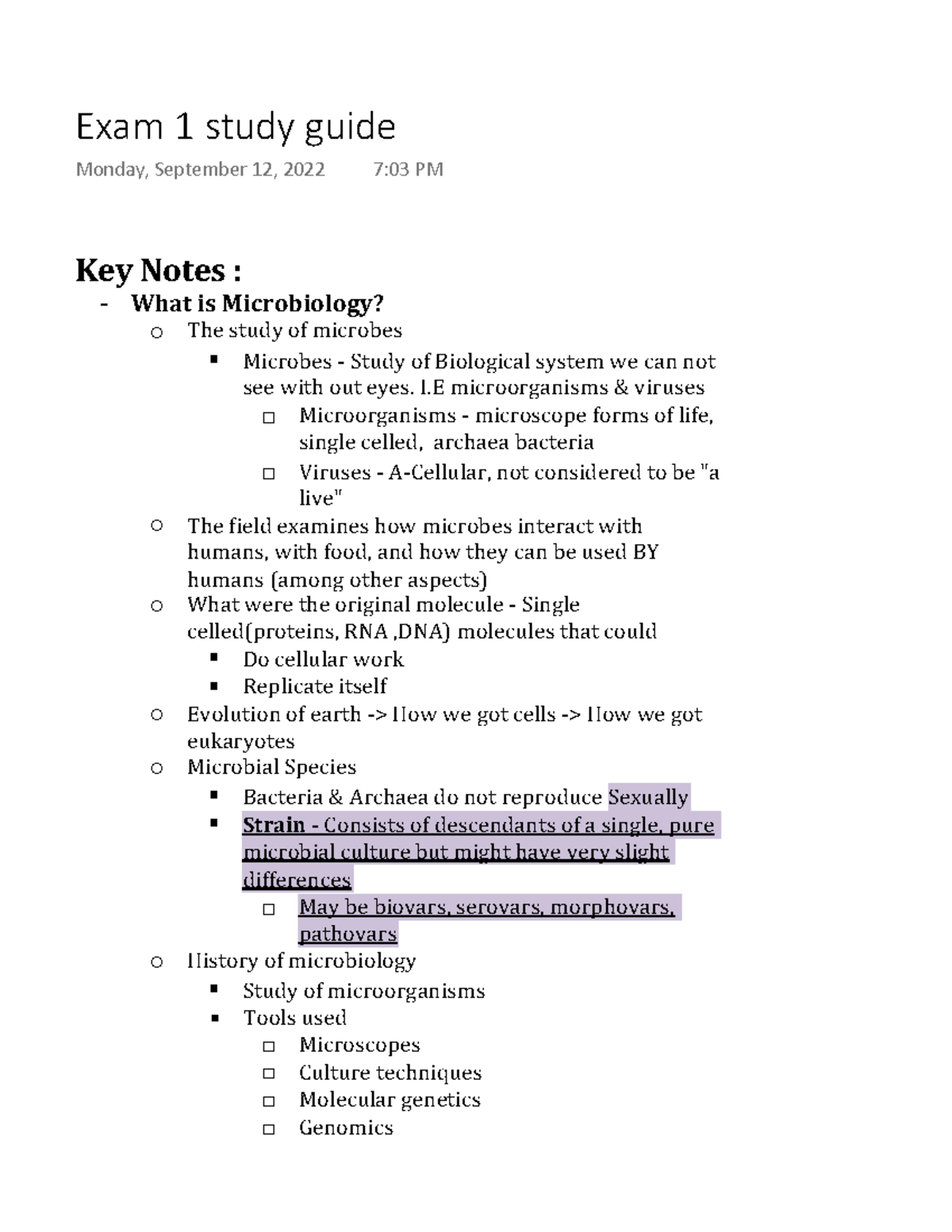 Exam 1 study guide - 84% rossi - Key Notes : What is Microbiology? The ...