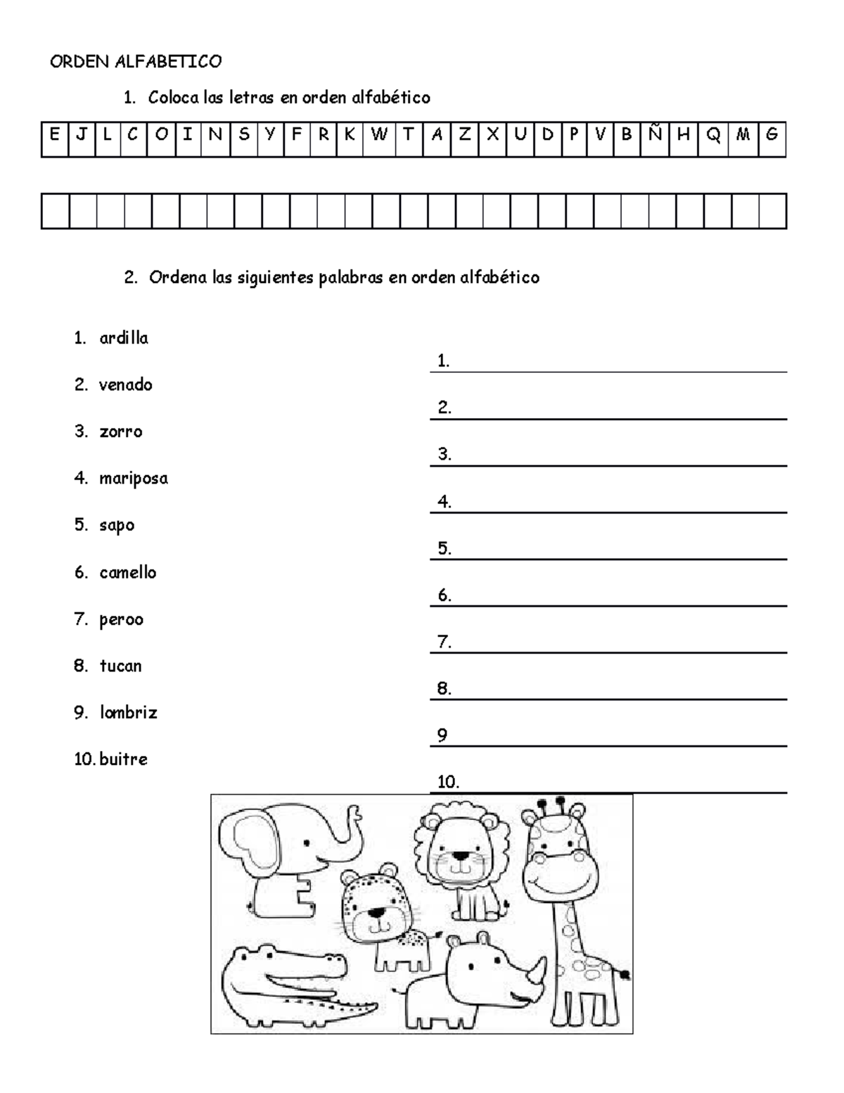 Tareas Español Regularizacion 5TA Semana - ORDEN ALFABETICO Coloca las ...
