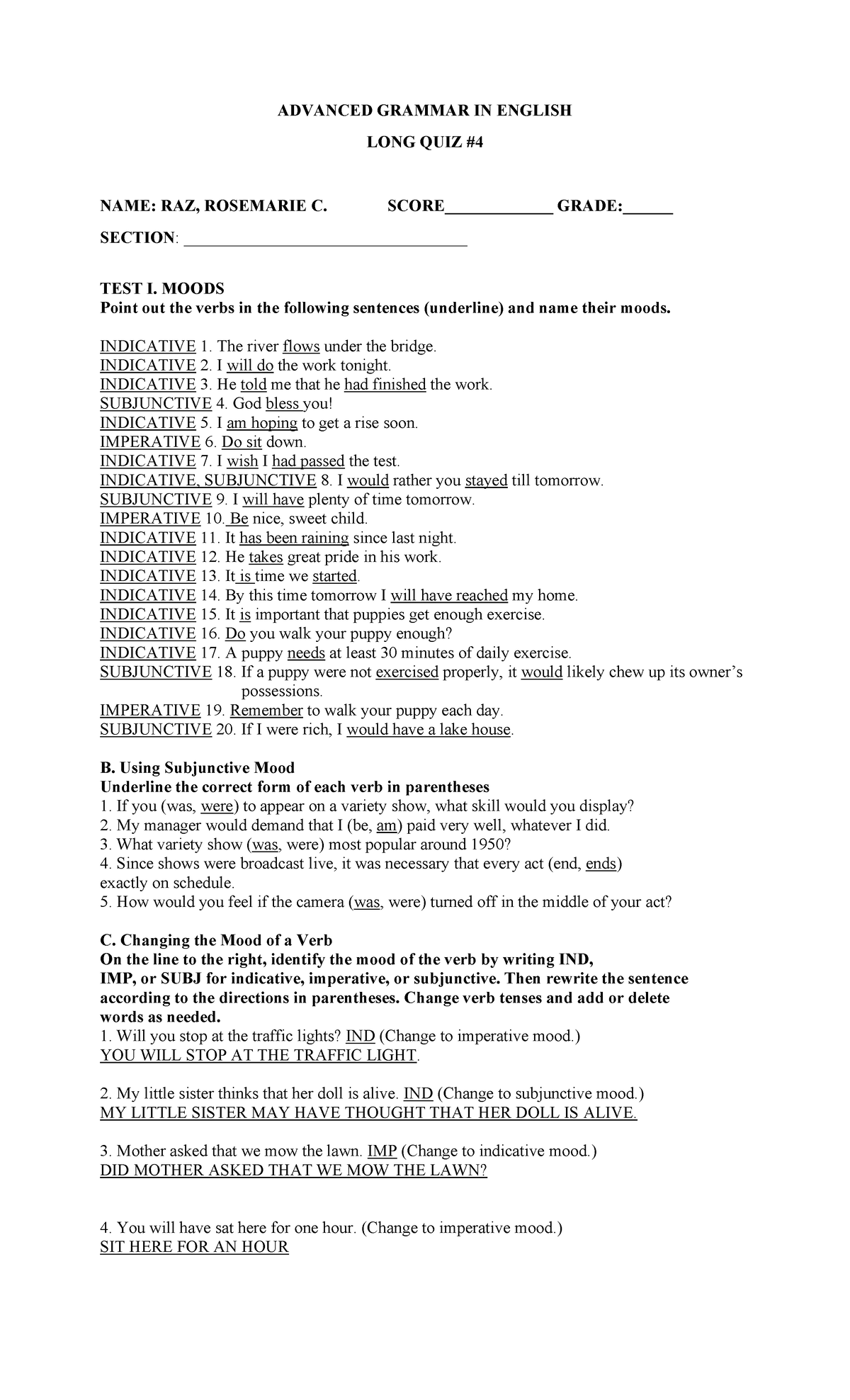 Raz, Long-Quiz-4 - quiz about grammar - ADVANCED GRAMMAR IN ENGLISH ...