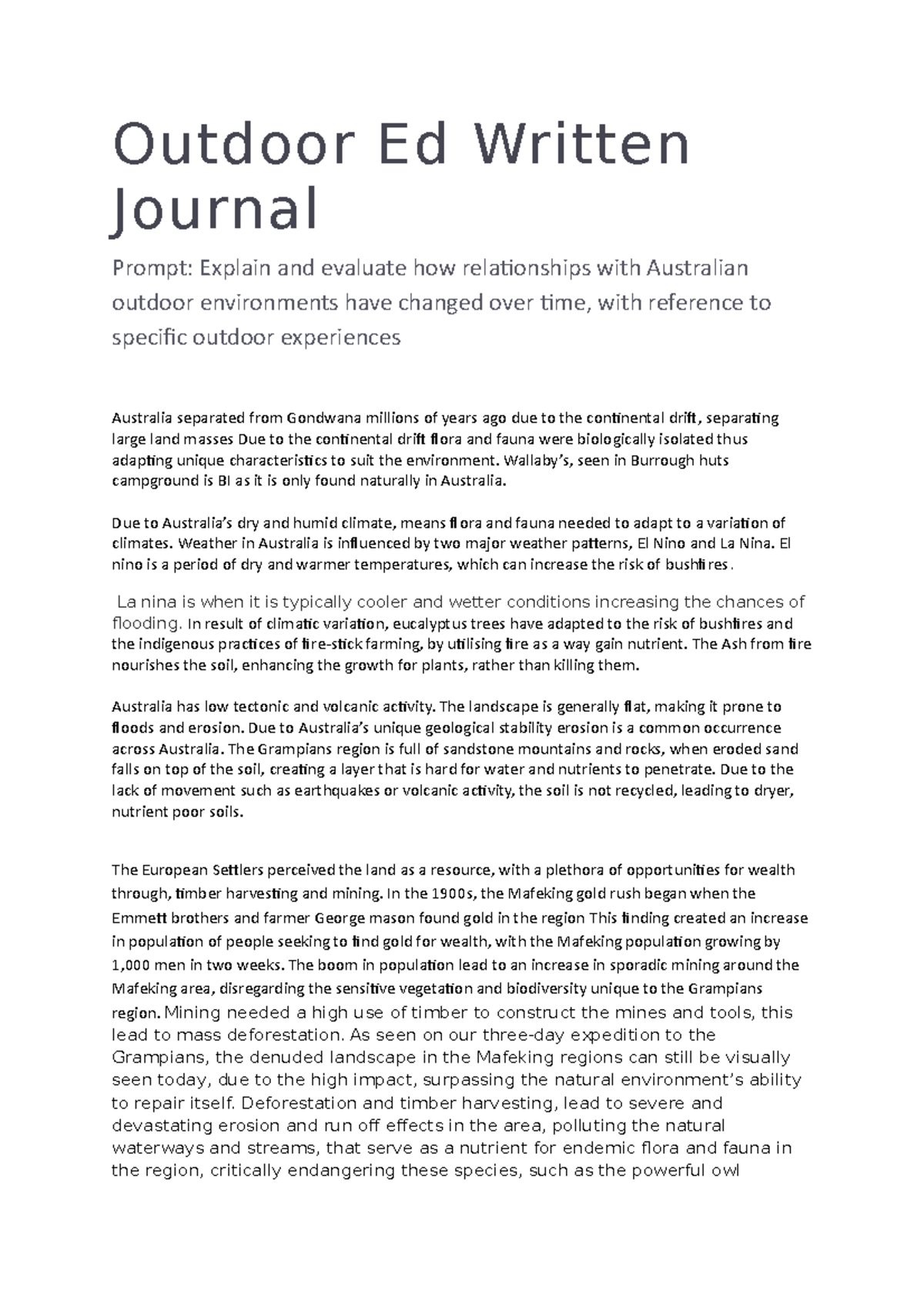 Outdoor Ed Written Journal - Outdoor Ed Written Journal Prompt: Explain ...