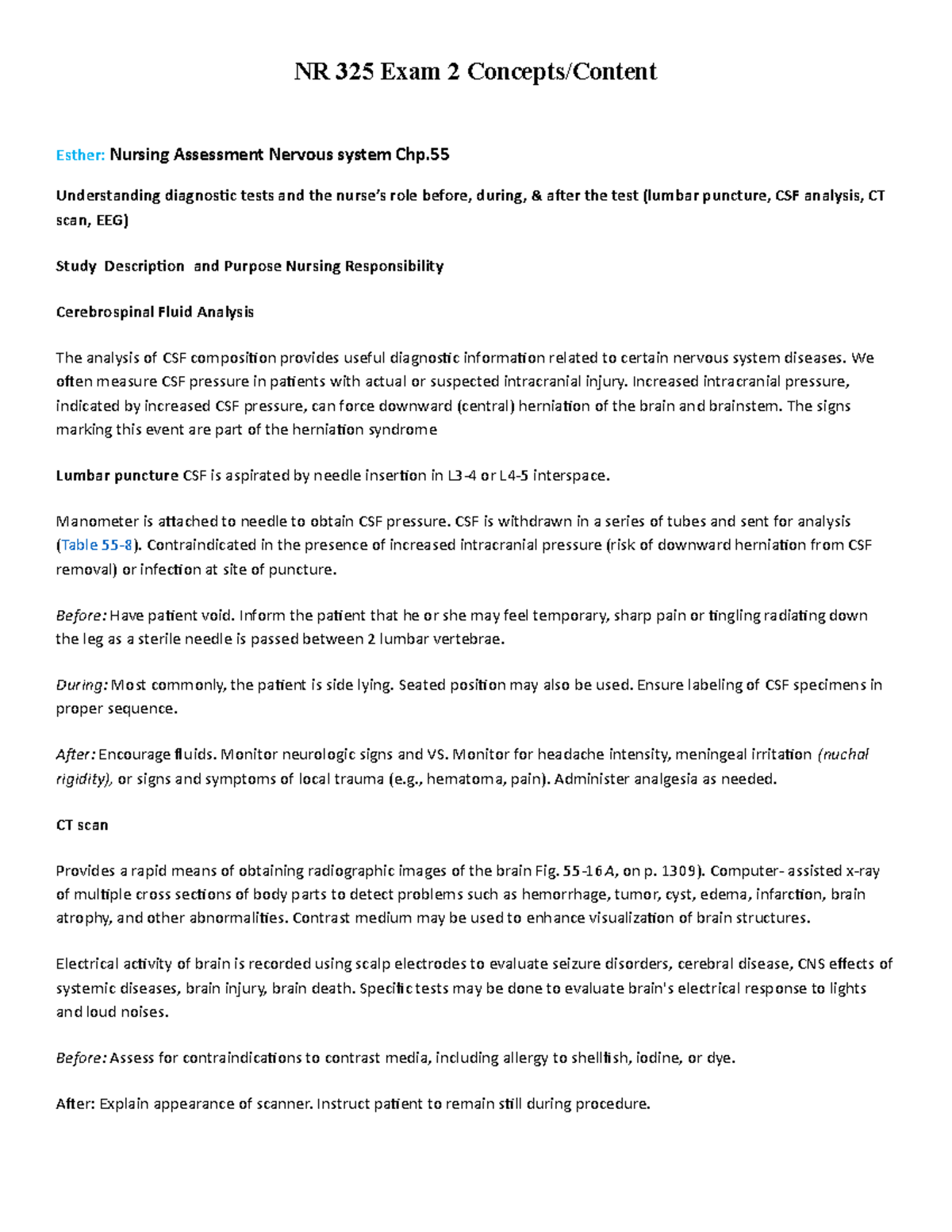 NR 325 Exam 2 Concepts - NR 325 adult health 2 exam 2 study guide - NR ...