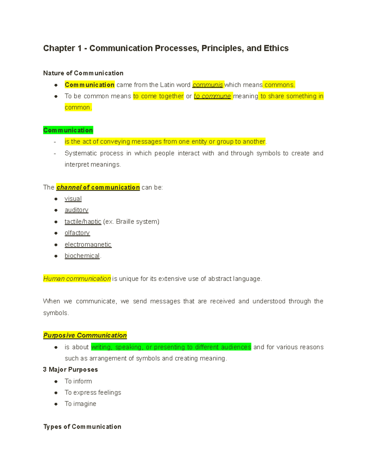 Purposive Communication - Chapter 1 - Communication Processes, Principles, and Ethics Nature of ...