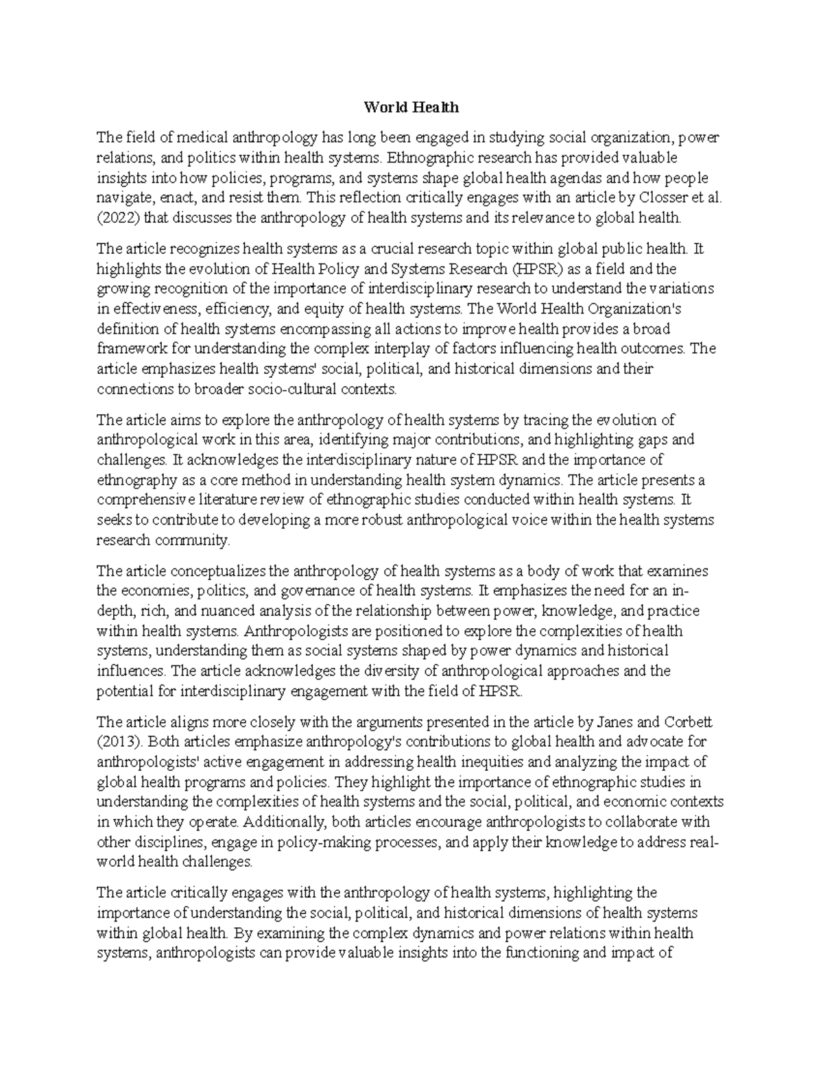 World Health - Comprehensive, critical, thorough, thoughtful, and ...