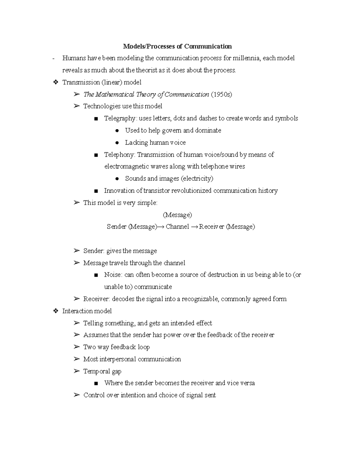 Models Processes of Communication - Models/Processes of Communication ...