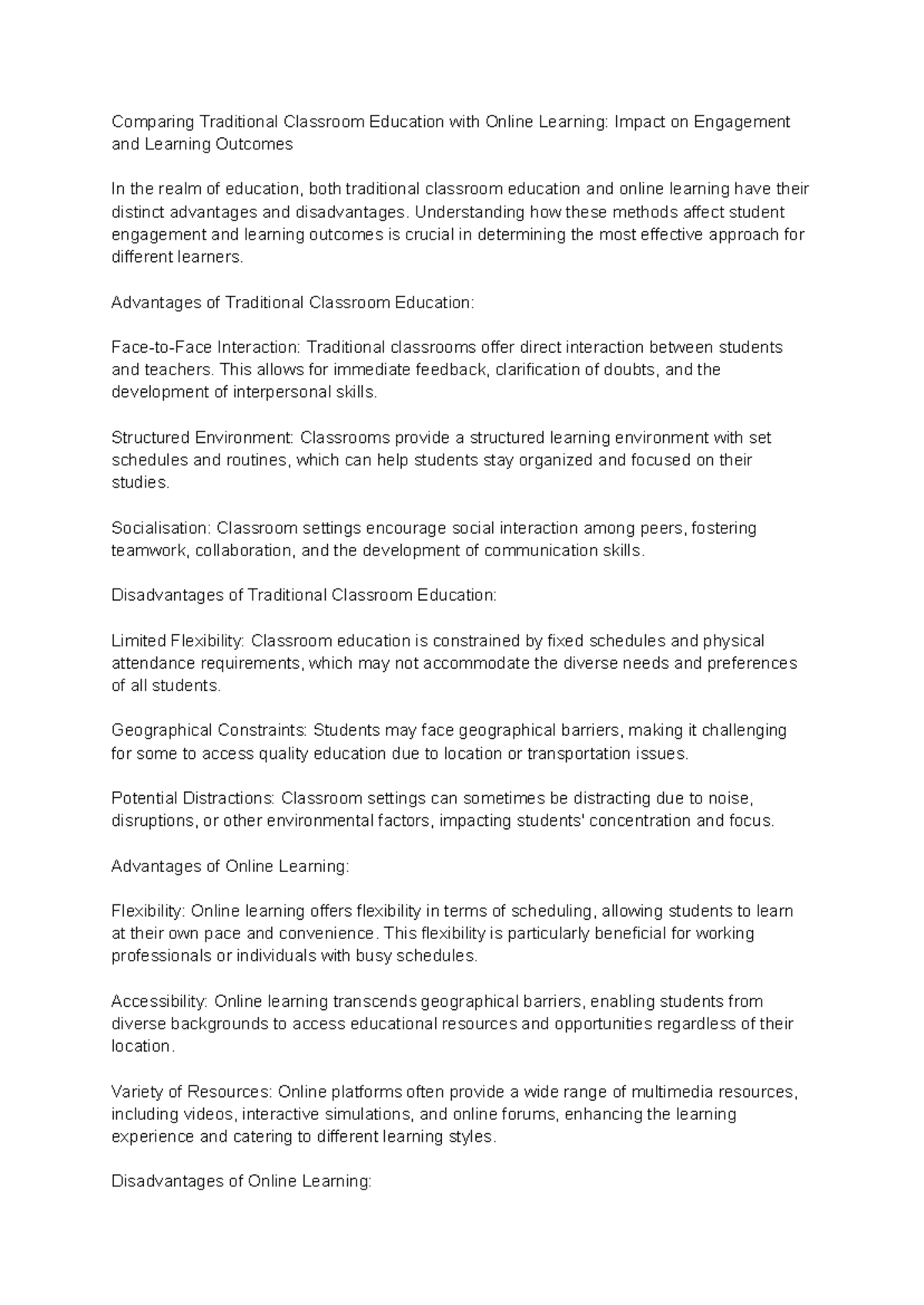 Comparing Traditional Classroom Education with Online Learning Impact ...