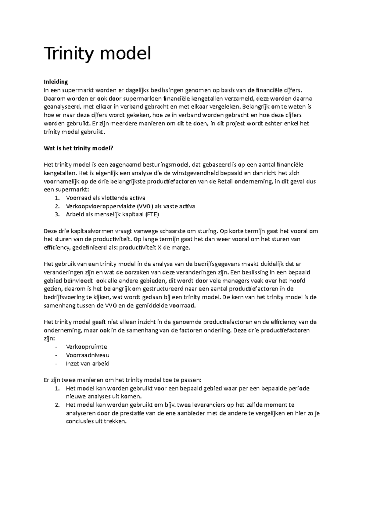 Trinity model.docx - Trinity model Inleiding In een supermarkt worden ...