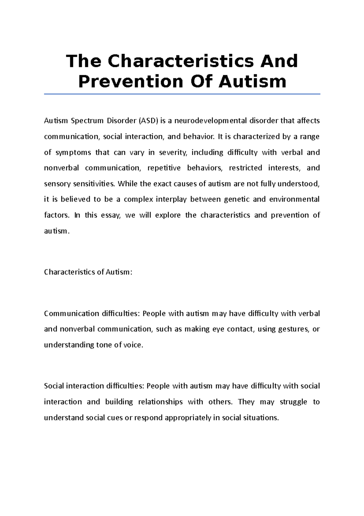 The Characteristics And Prevention Of Autism - The Characteristics And ...