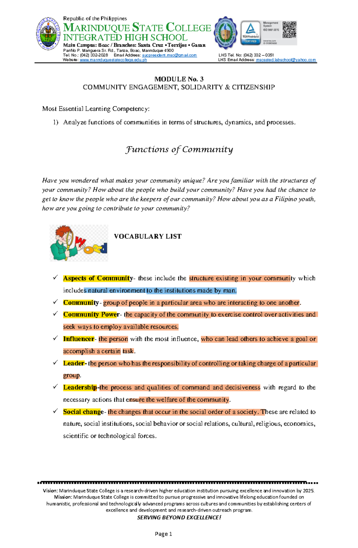 Community Engagement Solidarity & Citizenship - Republic of the ...