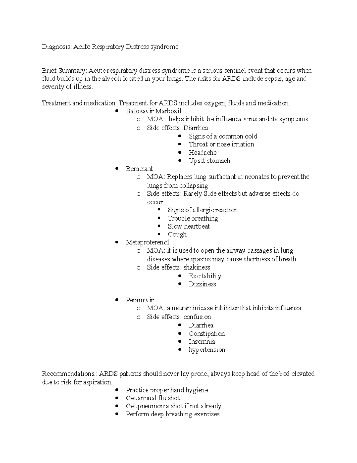 ARDs - for ards - Diagnosis: Acute Respiratory Distress syndrome Brief ...