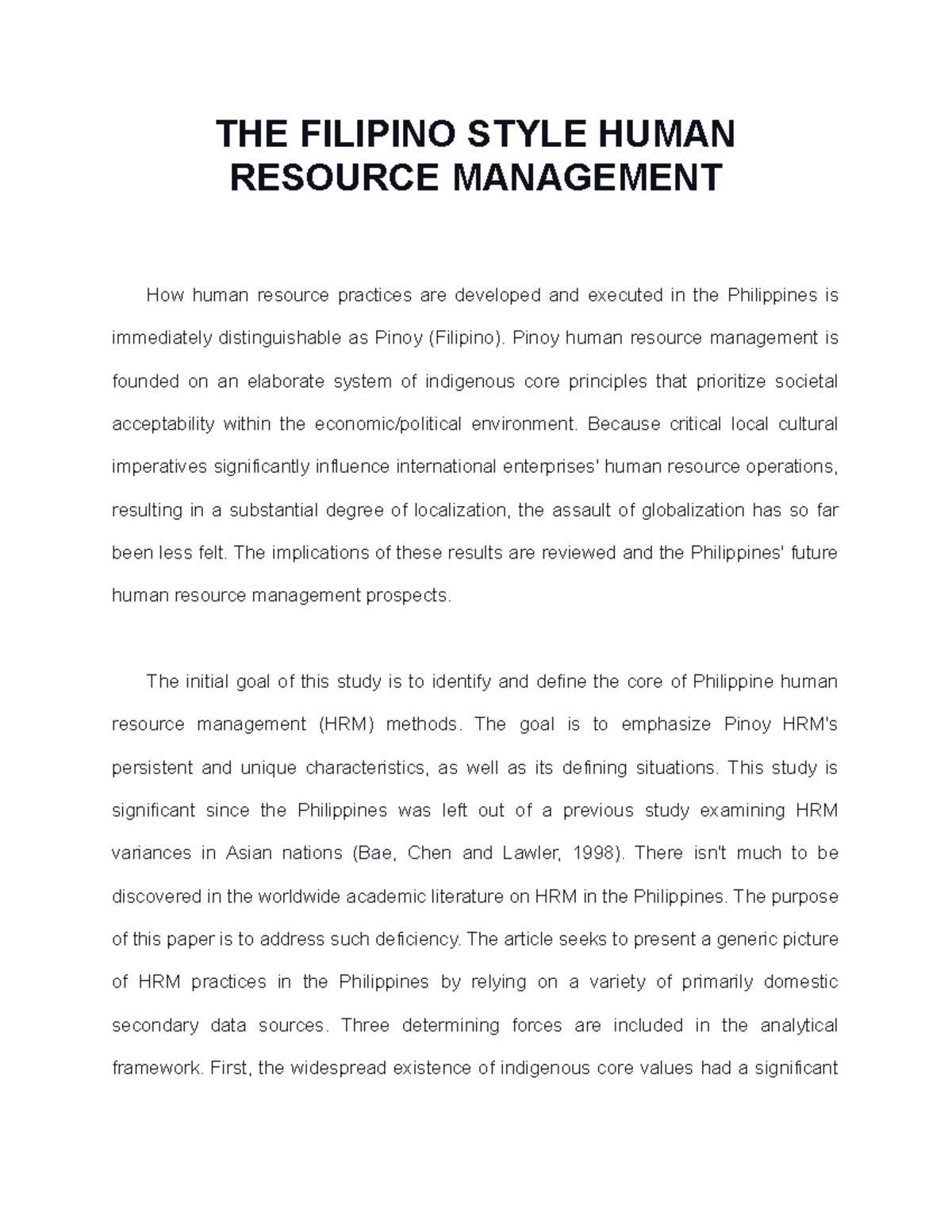 Glea Critique Paper - asd - THE FILIPINO STYLE HUMAN RESOURCE ...