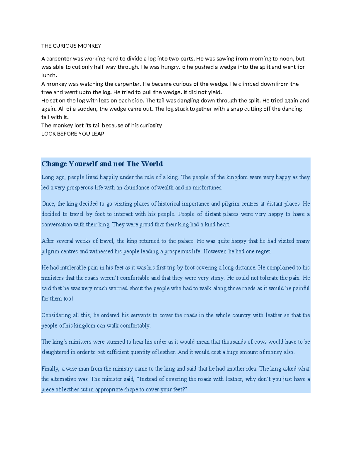 Lesson plan Storyr - Short Story - THE CURIOUS MONKEY A carpenter was ...