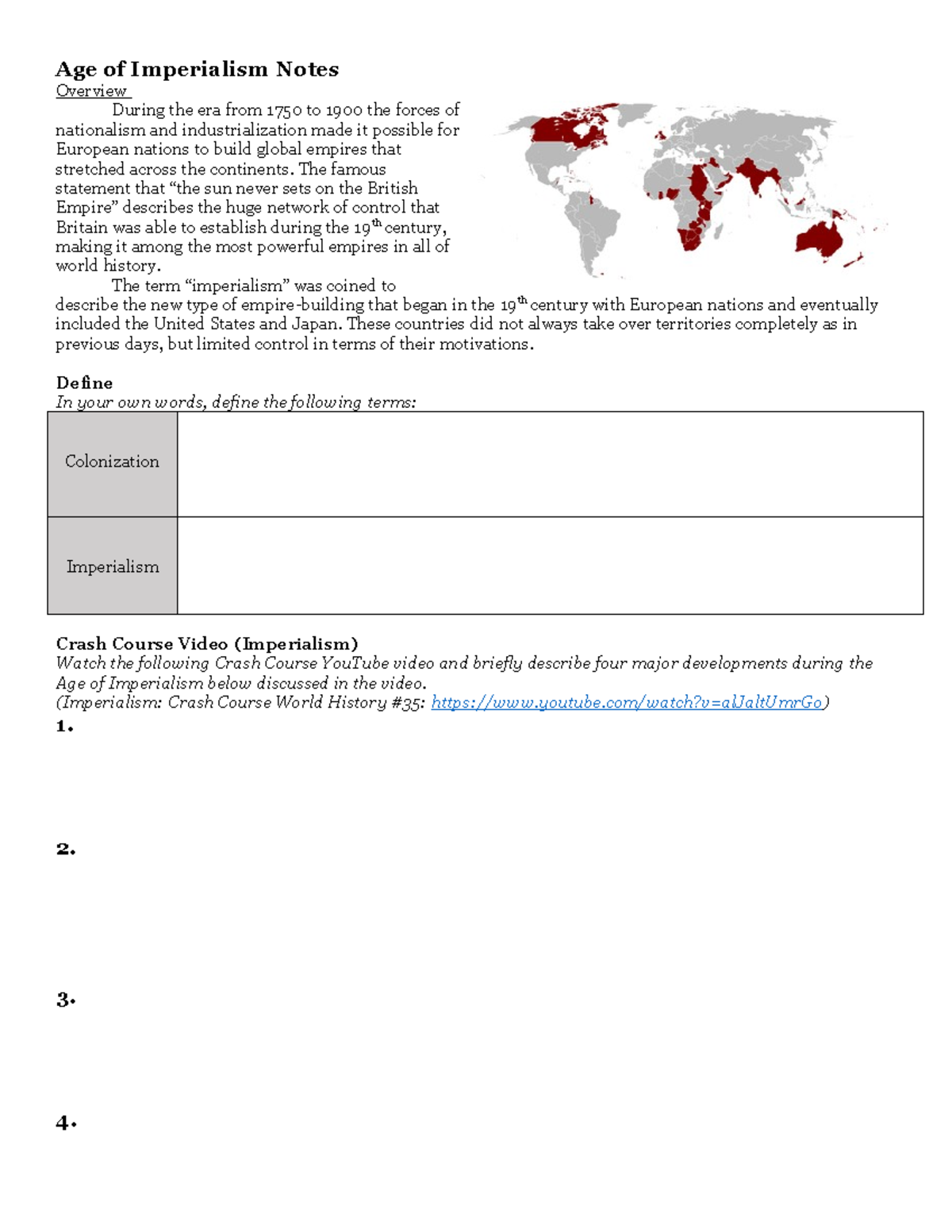 Imperialism notes - Age of Imperialism Notes Overview During the era ...