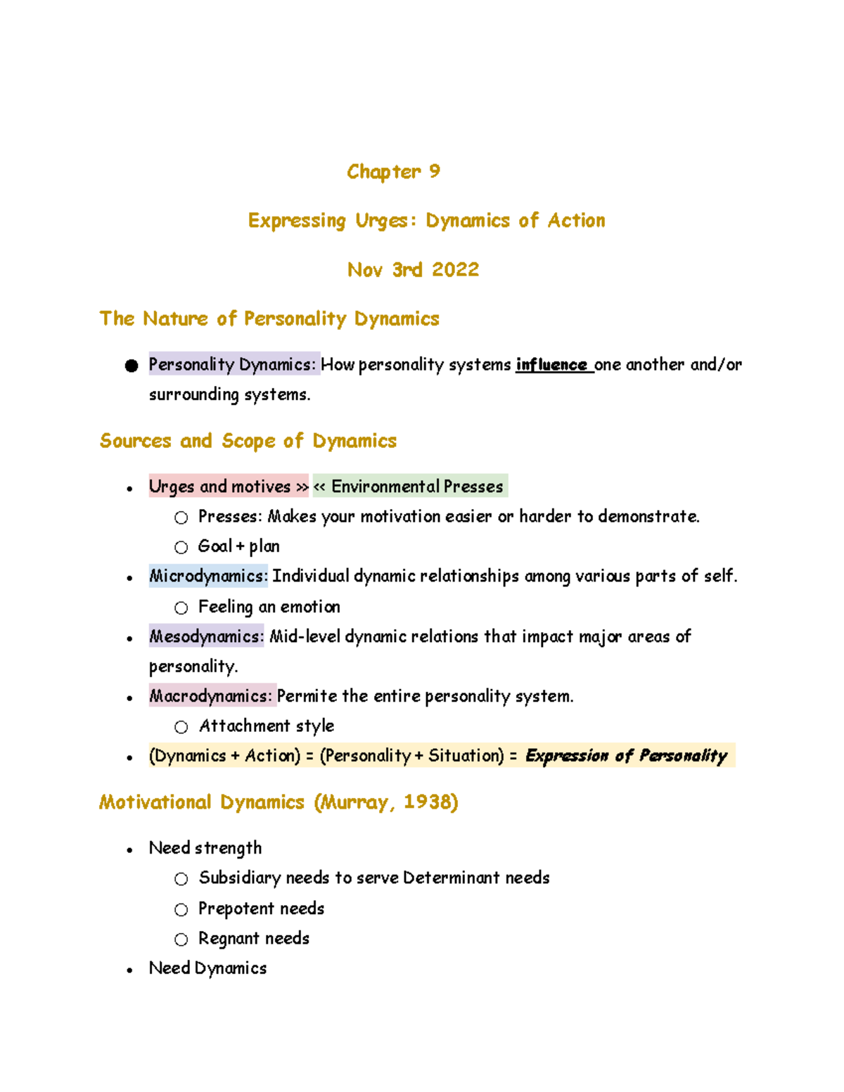 Action - Lecture notes from Dr. Faber's class on the types of ...
