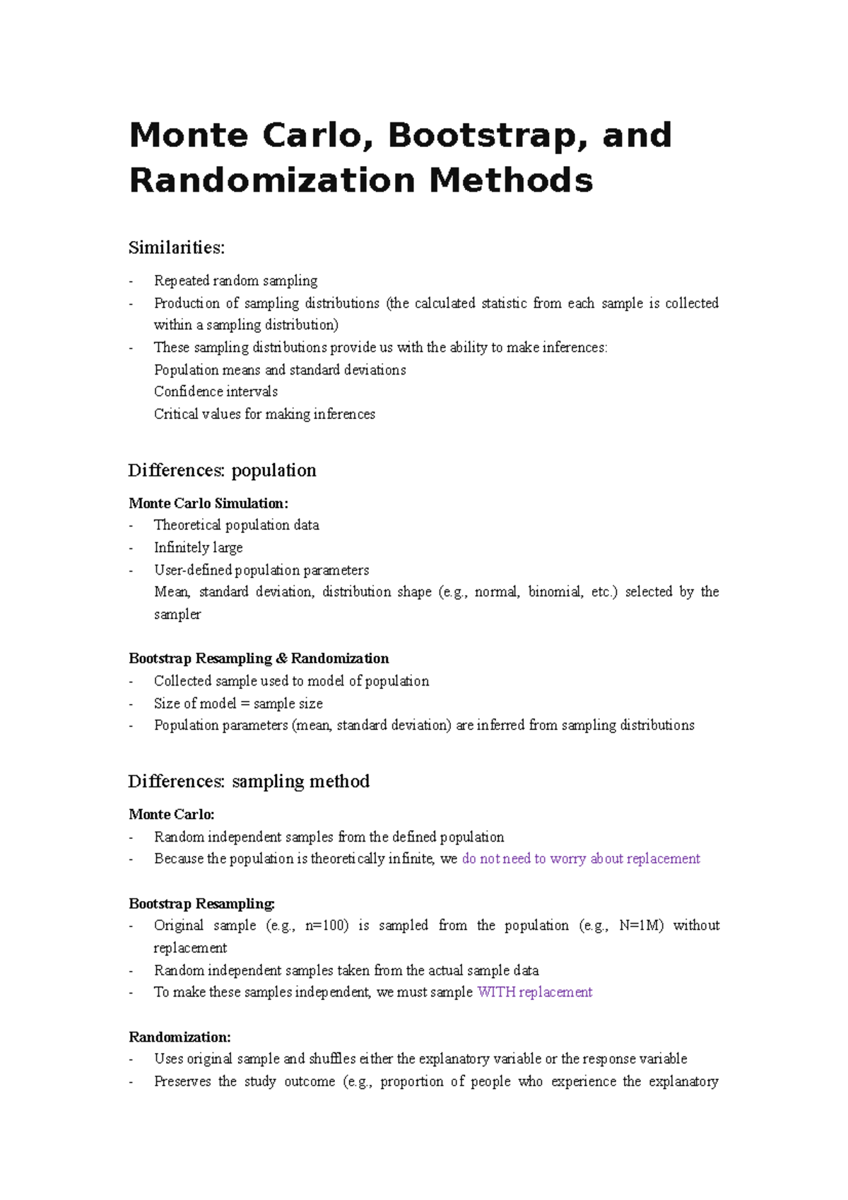 Monte Carlo Sampling Monte Carlo Bootstrap And Randomization Methods Similarities