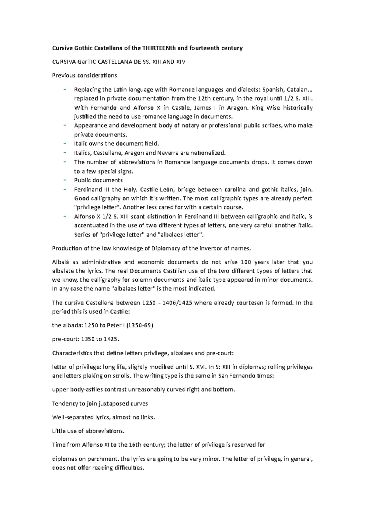 Cursive Gothic Castellana of the Thirteenth and fourteenth century ...