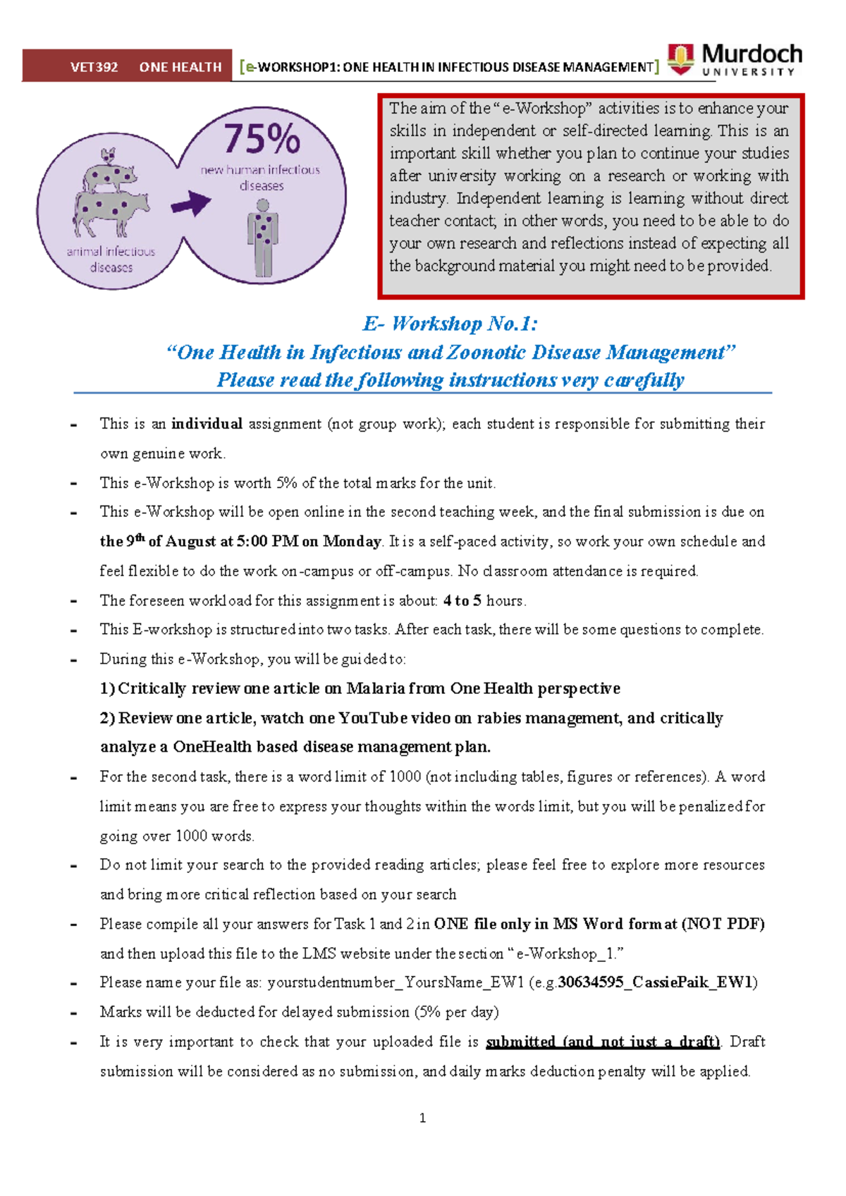 Electronic Workshop 1 - One Health - E- Workshop No: “One Health in ...