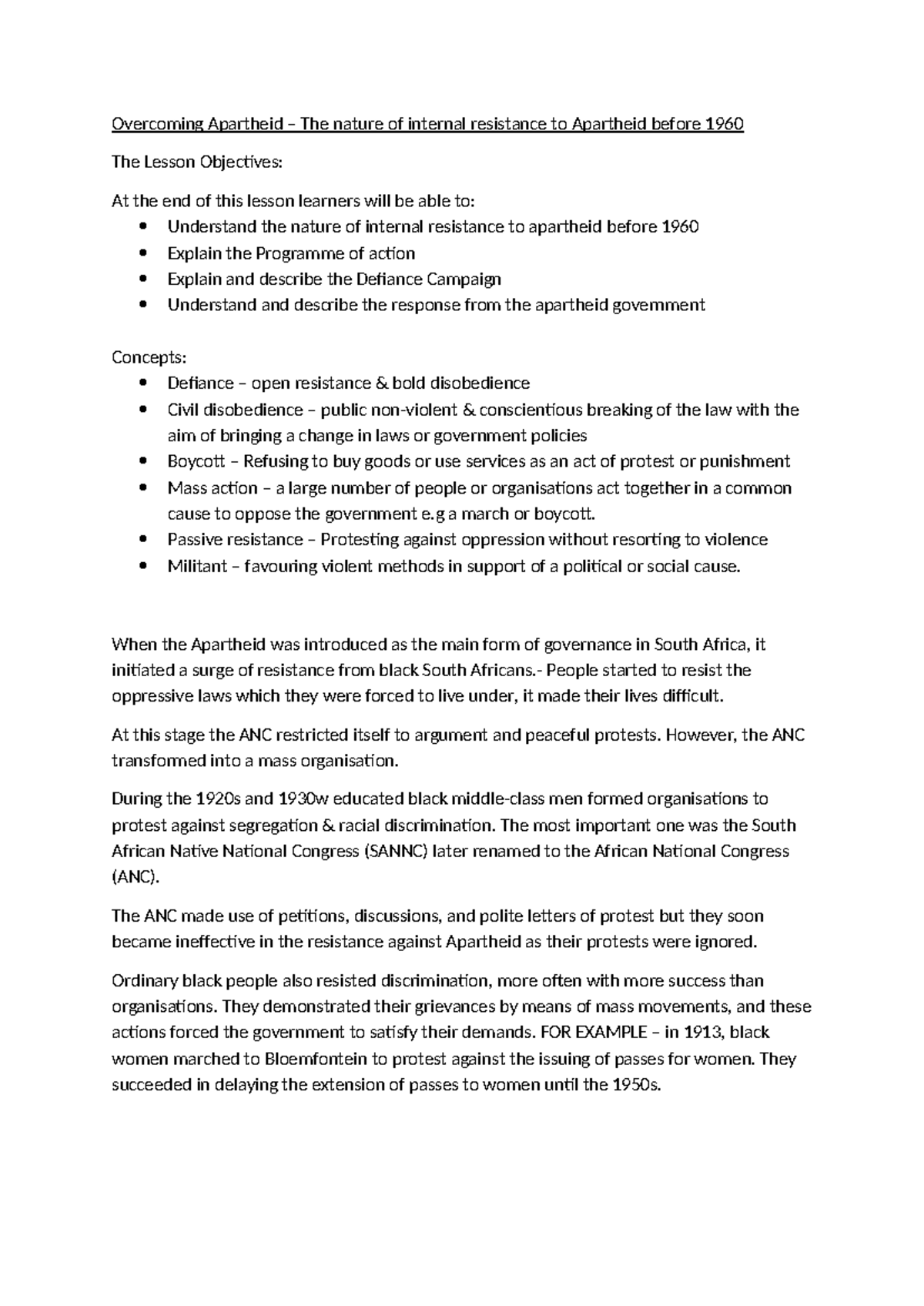 Apartheid Notes - Overcoming Apartheid – The nature of internal ...