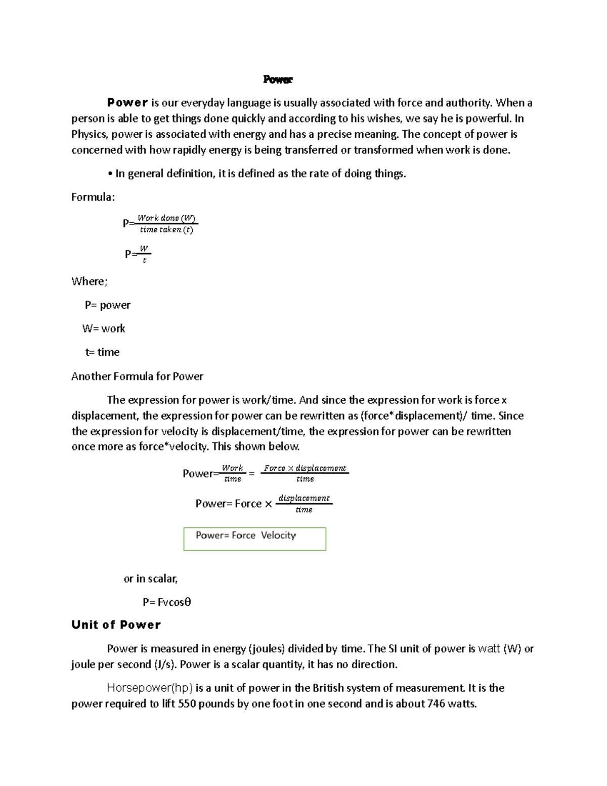 Power (Sample Problems) - Power Power is our everyday language is ...