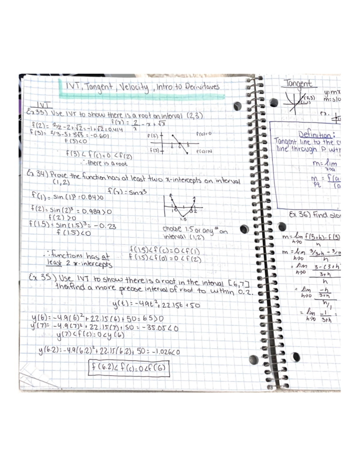 IVT, tangents, intro to derivatives - MATH-1036EL - Studocu