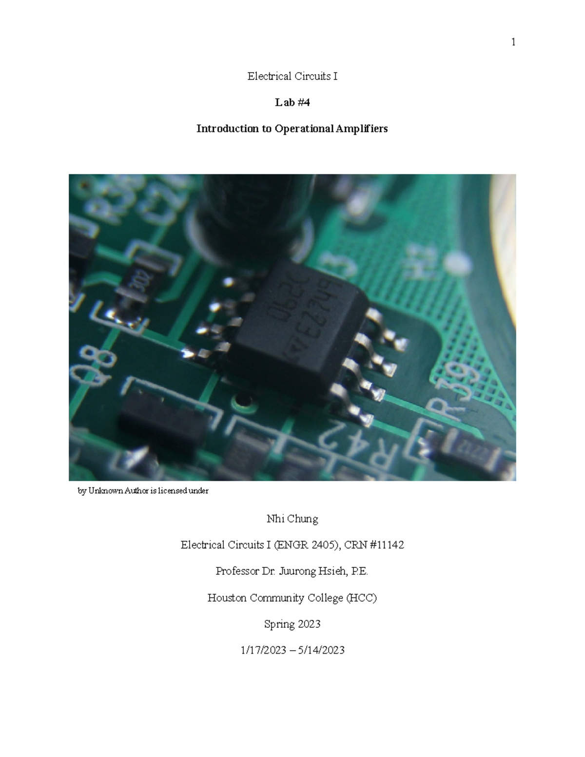 Lab #4 Introduction to Operational Amplifiers Report Revised ...