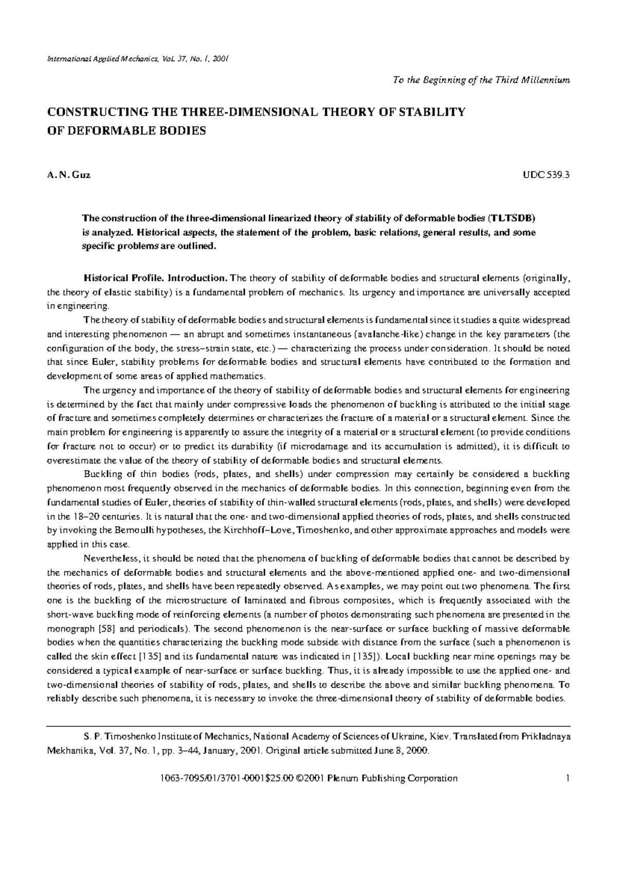 Constructing THE Three- Dimensional Theory OF Stability - To the ...