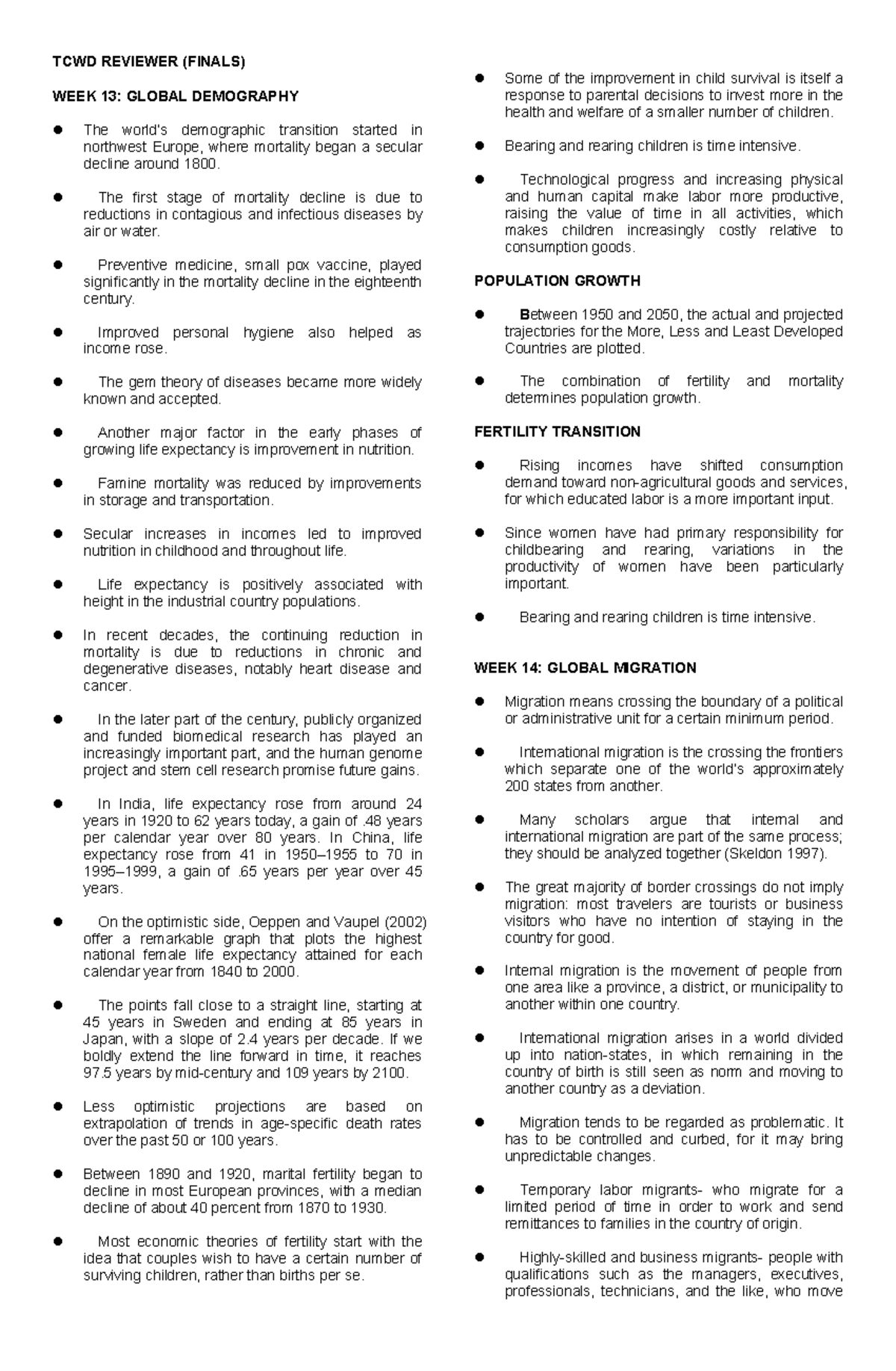 TCWD- Reviewer- Finals - TCWD REVIEWER (FINALS) WEEK 13: GLOBAL ...