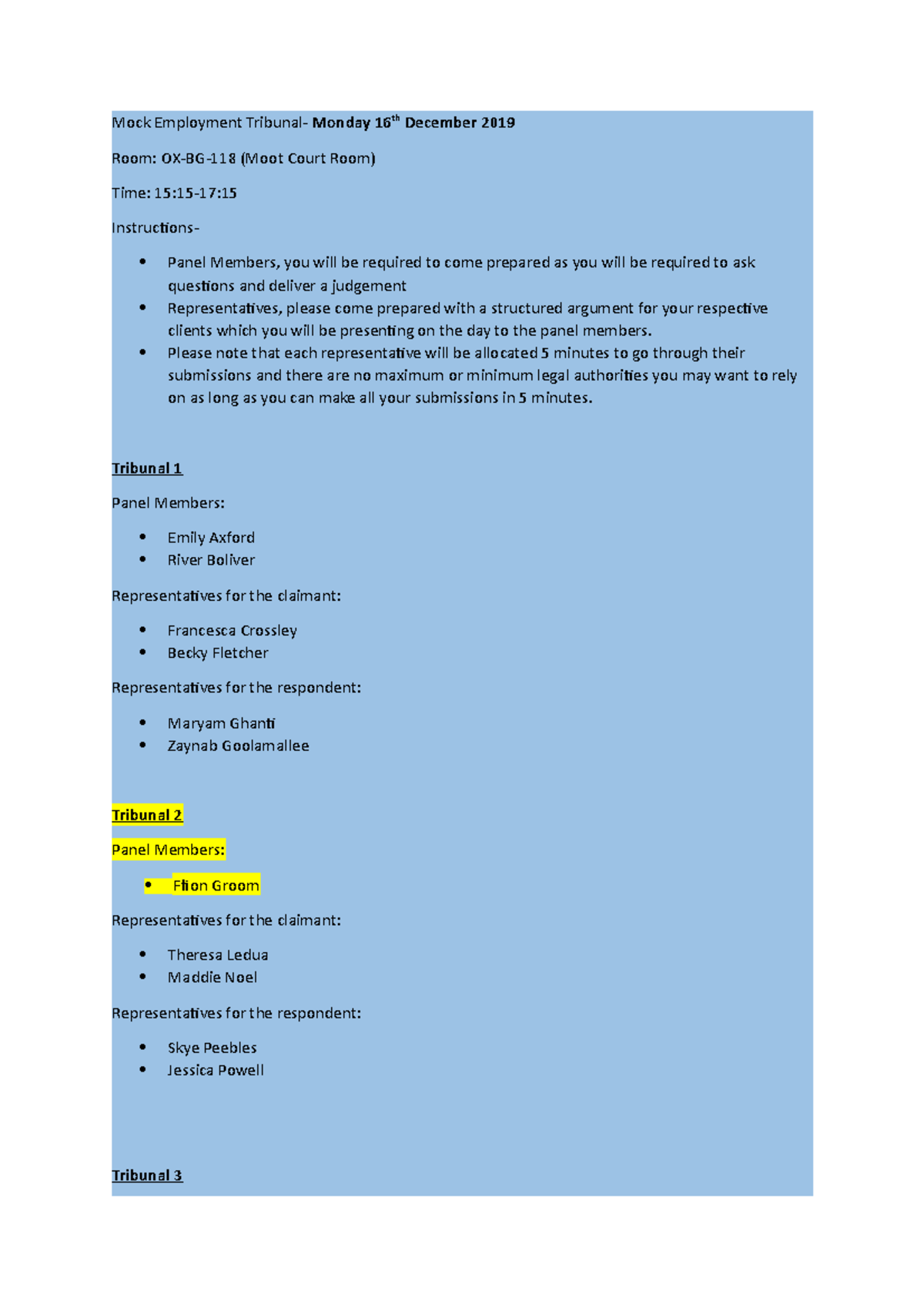 employment law - Mock tribunal full notes. - Mock Employment Tribunal ...