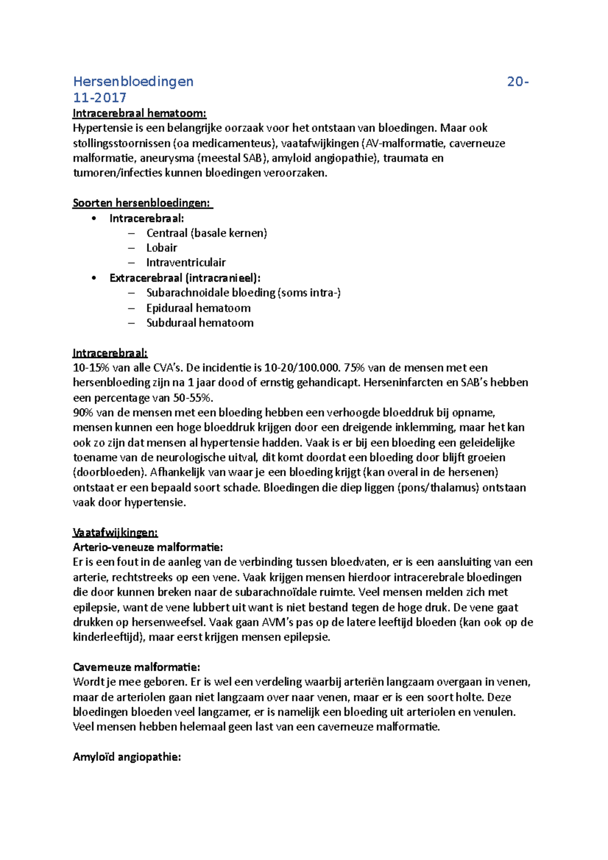 Hersenbloedingen - Maar ook stollingsstoornissen (oa medicamenteus ...