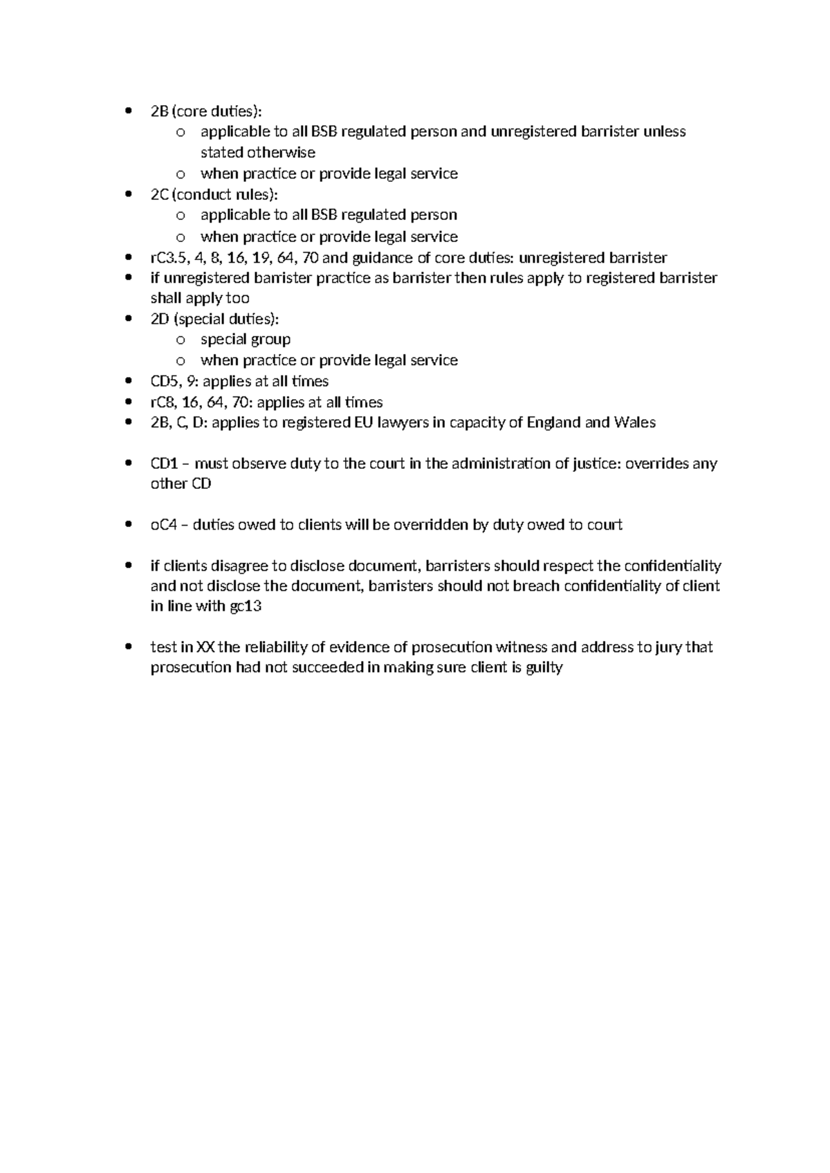 PE - professional ethics - 2B (core duties): o applicable to all BSB ...