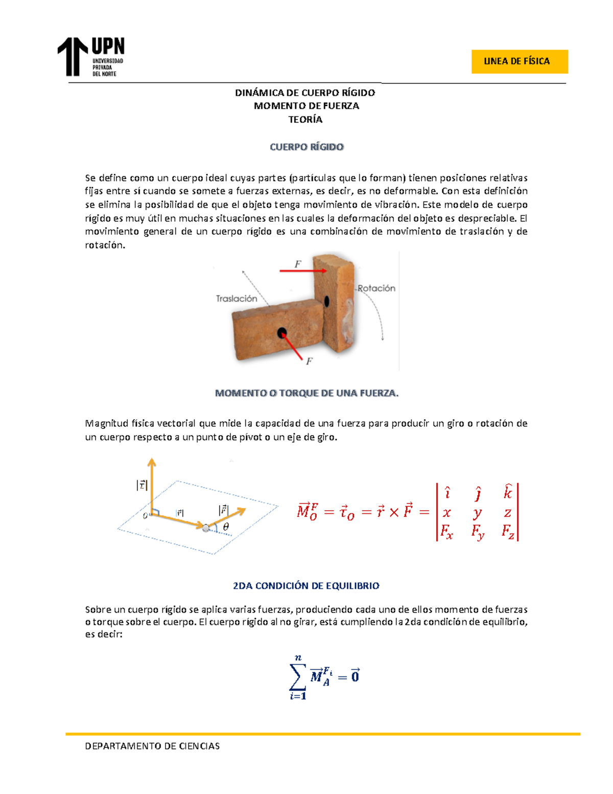 Momento De Fuerza O Torque - DINÁMICA DE CUERPO RÍGIDO MOMENTO DE ...