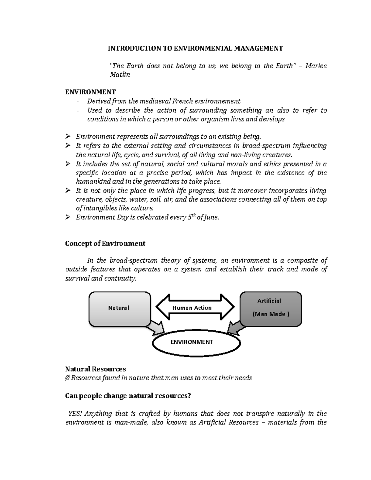 Introduction TO Environmental Management - INTRODUCTION TO ...
