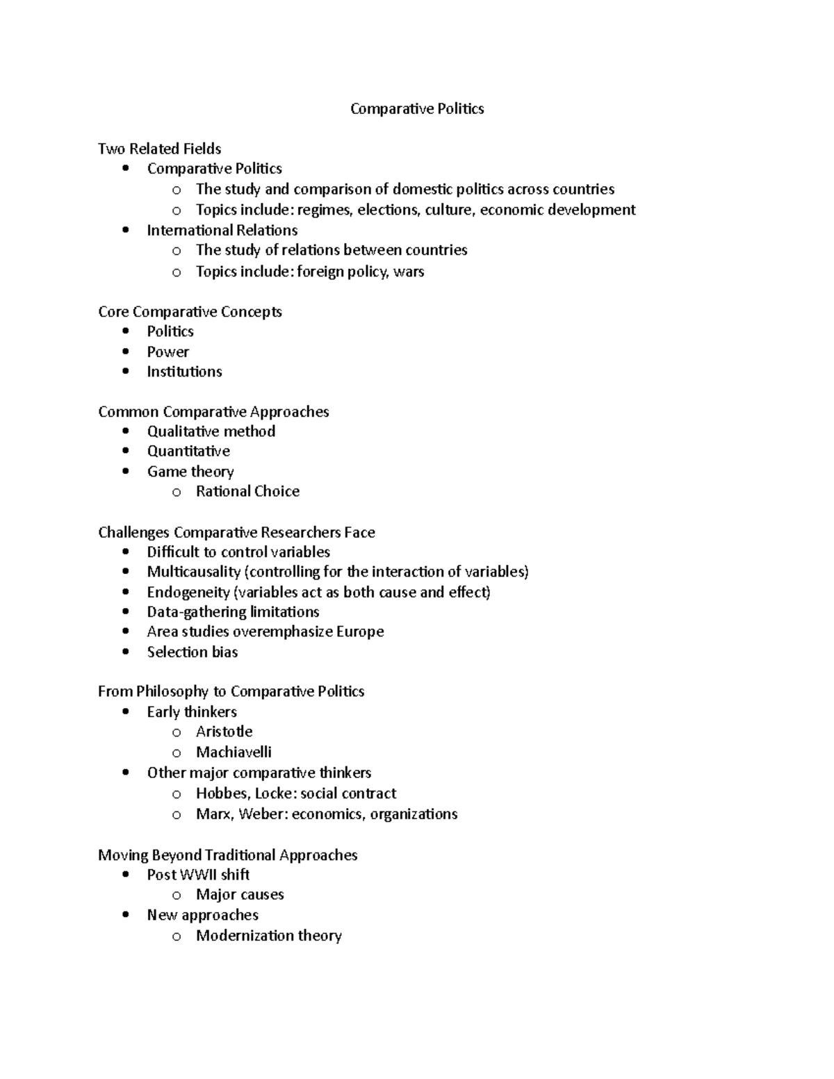Comparative Politics N A Comparative Politics Two Related Fields