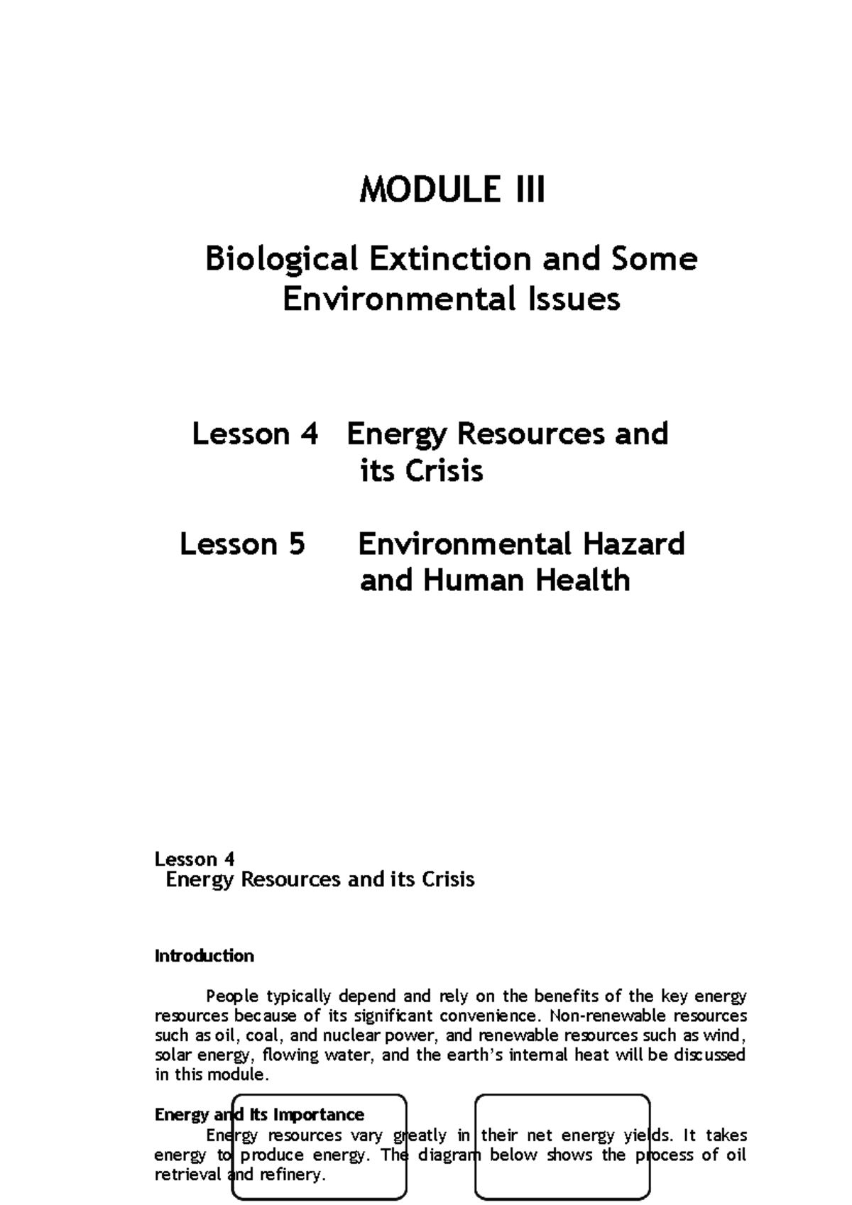 Module III Lesson 4 to 5 - MODULE III Biological Extinction and Some Environmental Issues Lesson ...