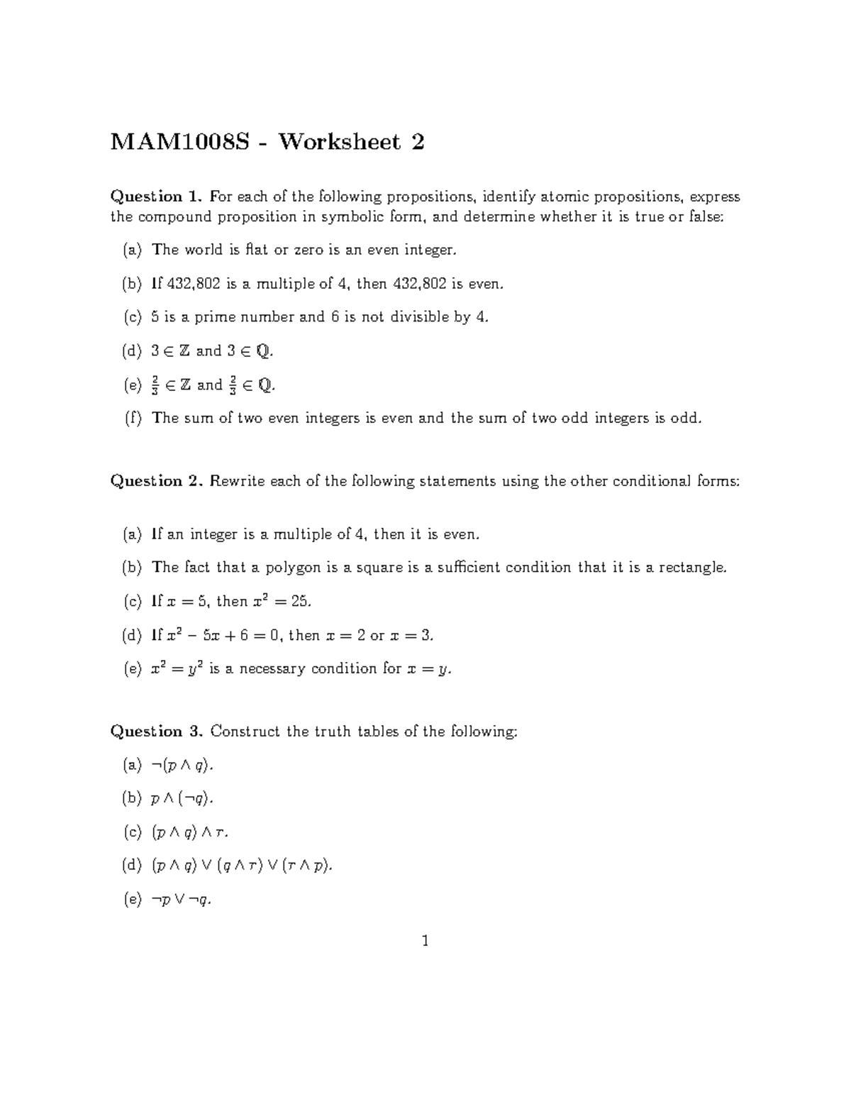 Worksheet 2 - MAM1008S - Worksheet 2 Question 1. For each of the ...